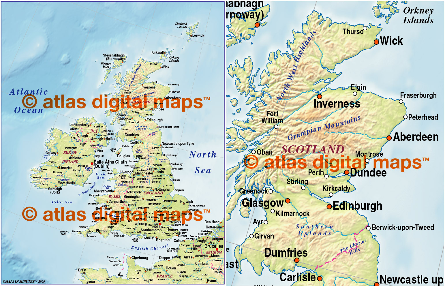 Digital vector British Isles UK map, Basic Country with regular relief ... Digital vector British Isles UK map, Basic Country with regular relief ...