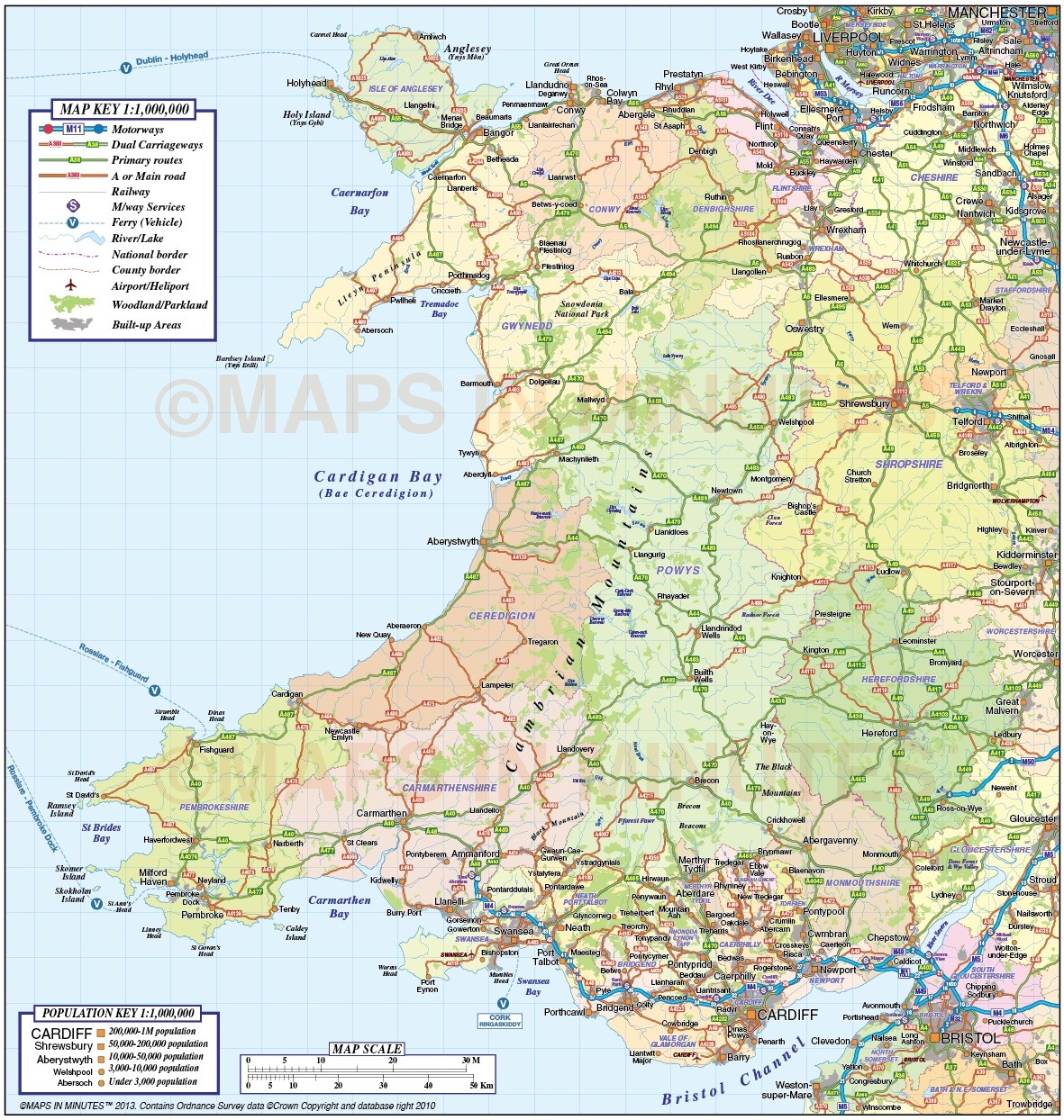 Wales 1st level County Road & Rail Map @1m scale in Illustrator and pdf ... Wales 1st level County Road & Rail Map @1m scale in Illustrator and pdf ...