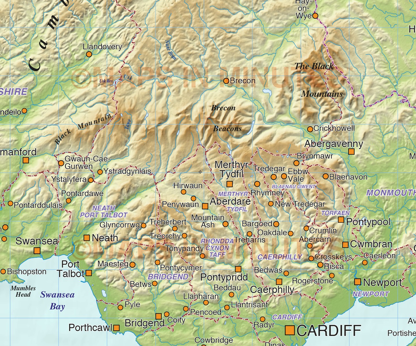 Wales Basic County Map 1m Scale Wales Maps British