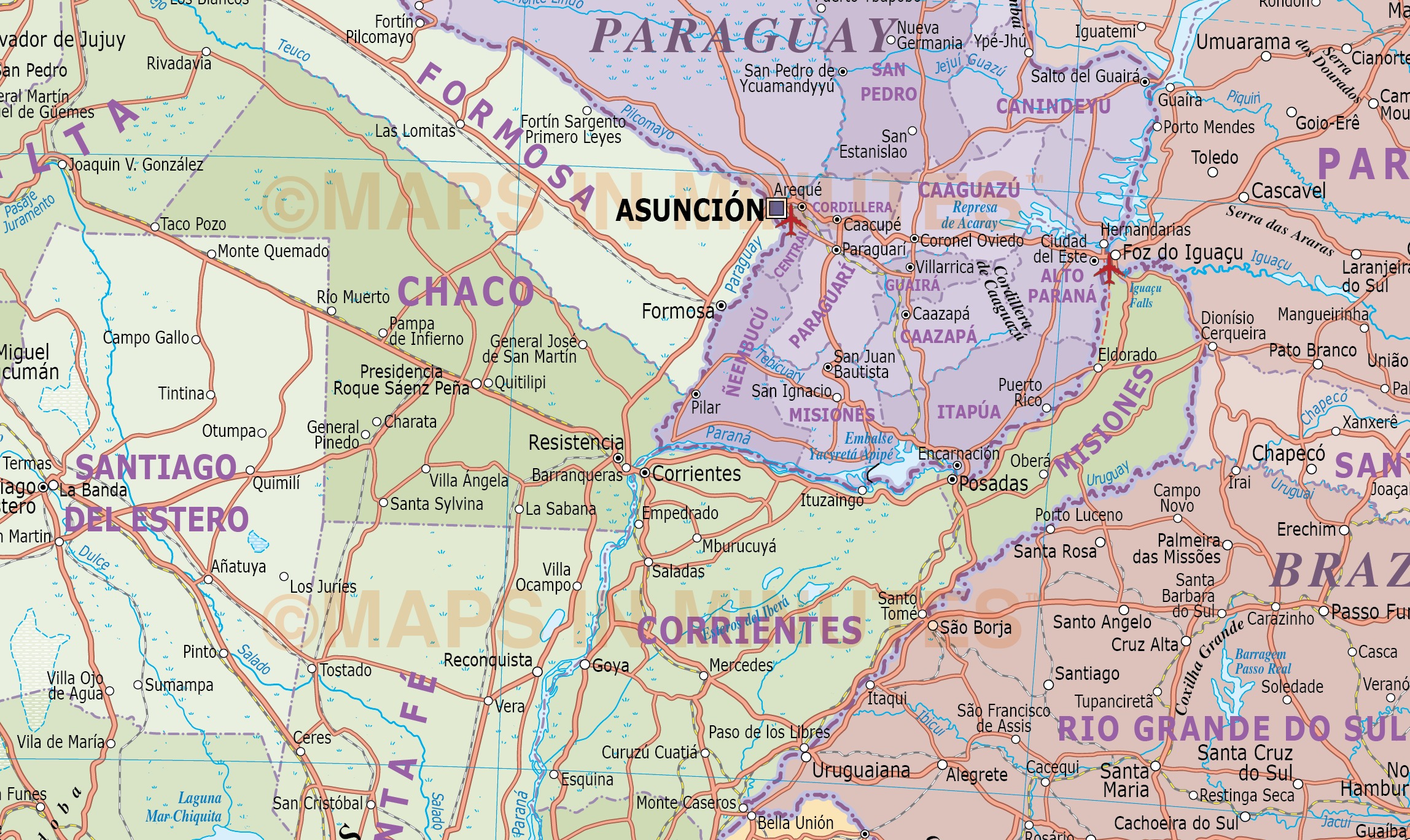 Digital vector Argentina Deluxe Political Road & Rail Map plus land and ...