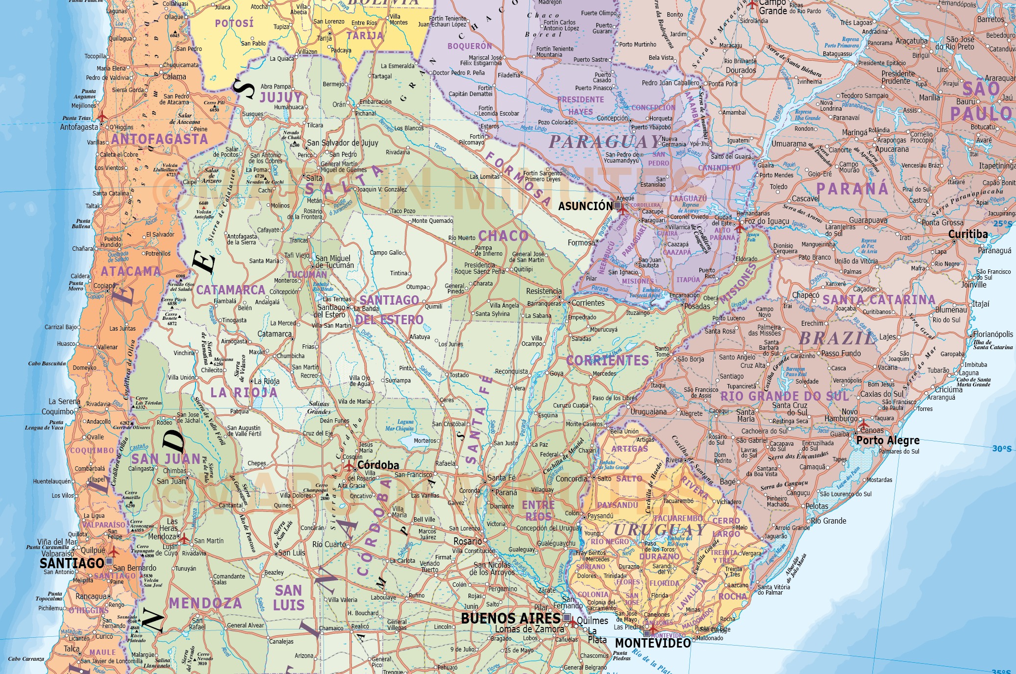 Digital vector Argentina Deluxe Political Road & Rail Map plus land and ...