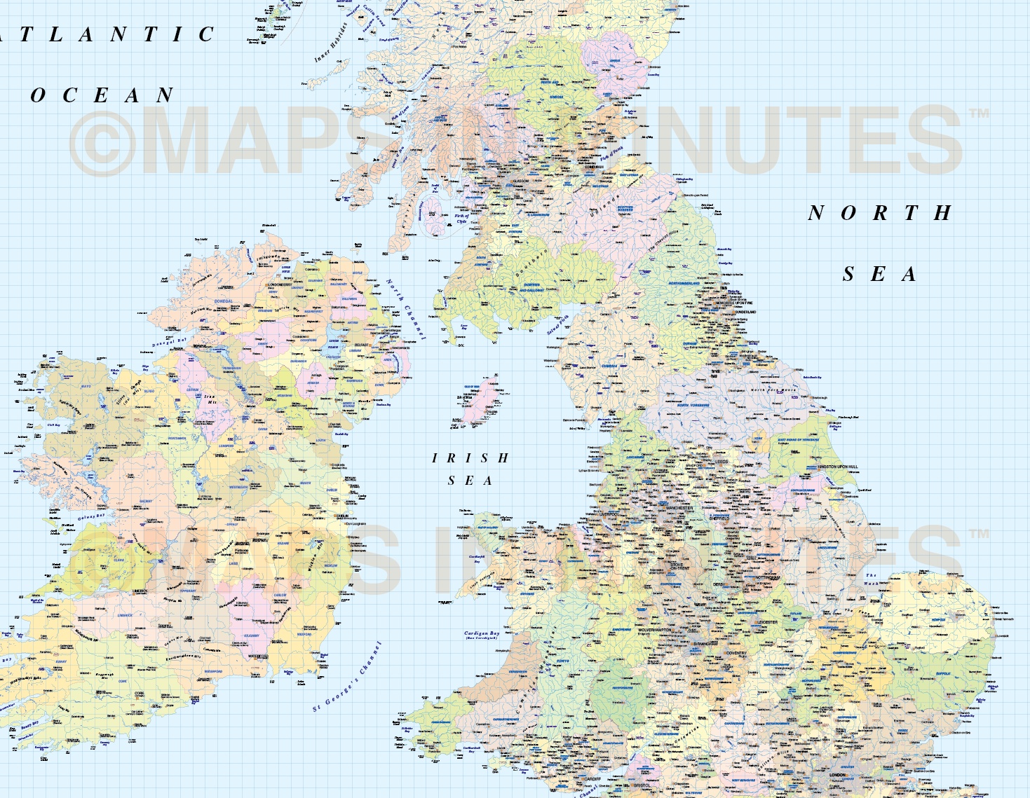 Digital vector British Isles UK map, County Administrative @1,000,000 ...