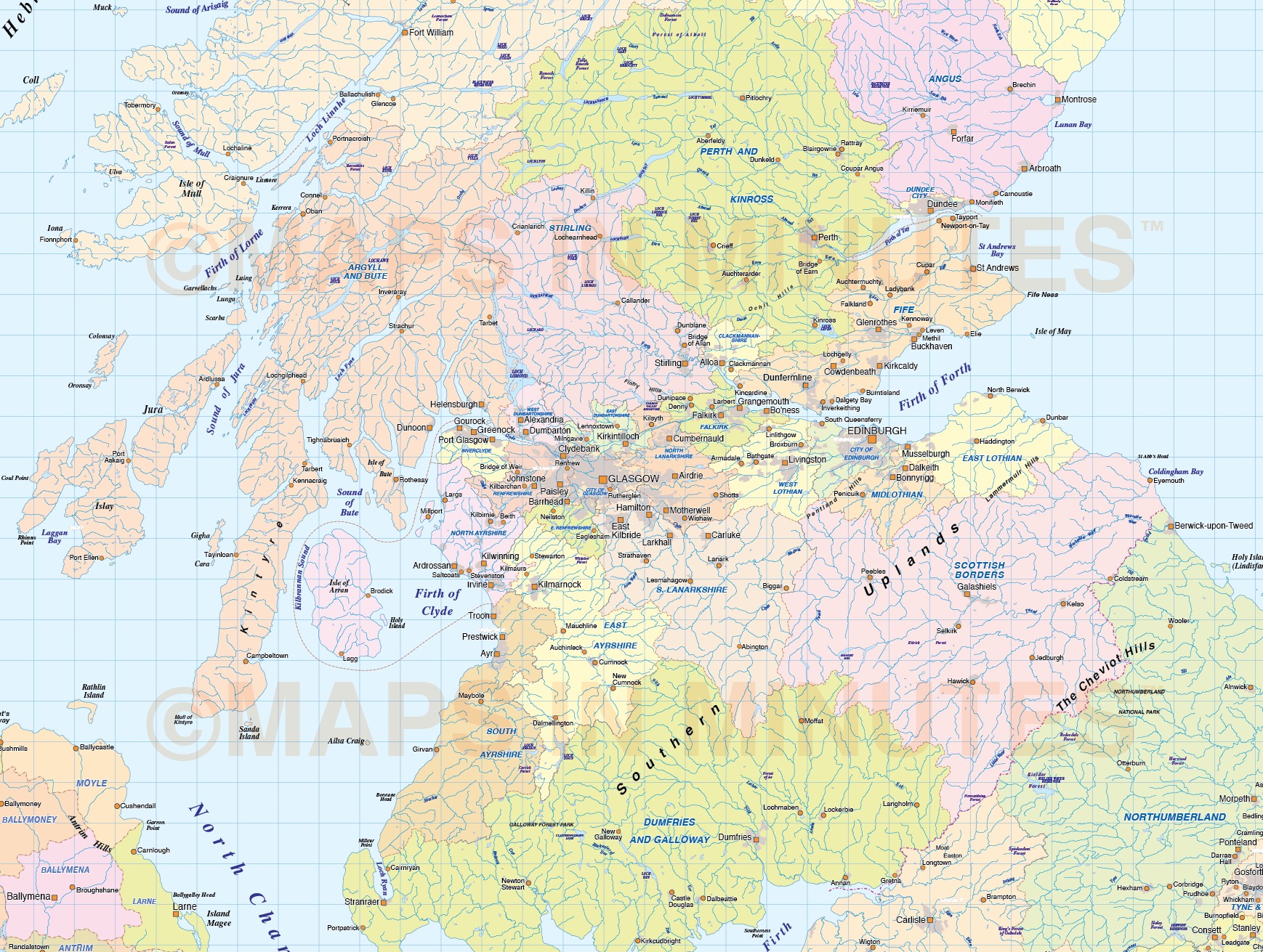 Digital vector British Isles UK map, County Administrative @1,000,000 ...