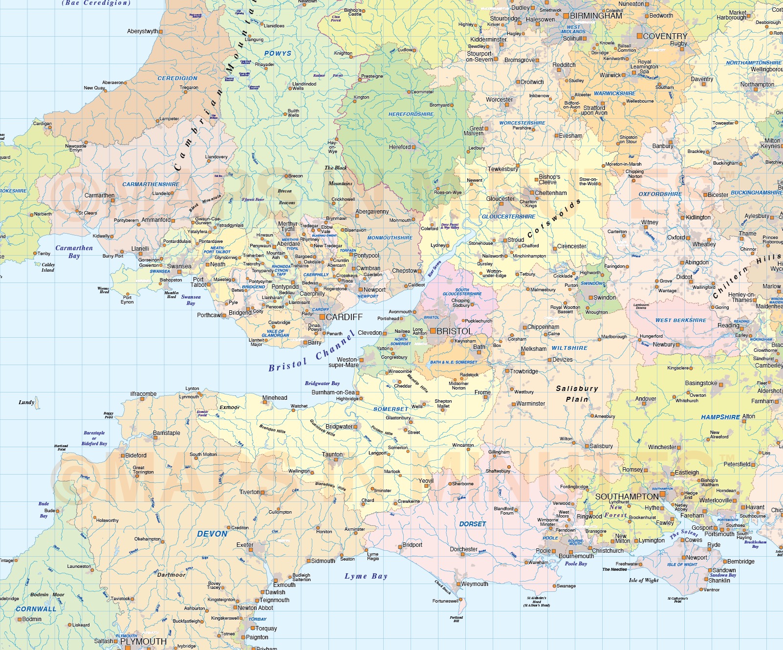 Digital vector British Isles UK map, County Administrative @1,000,000 ...