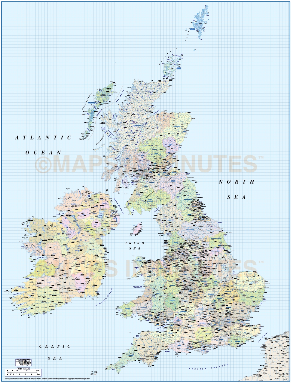Digital vector British Isles UK map, County Administrative @1,000,000 ...