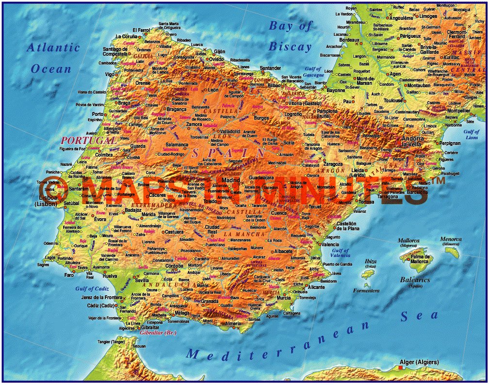 iberia 4m scale medium relief map
