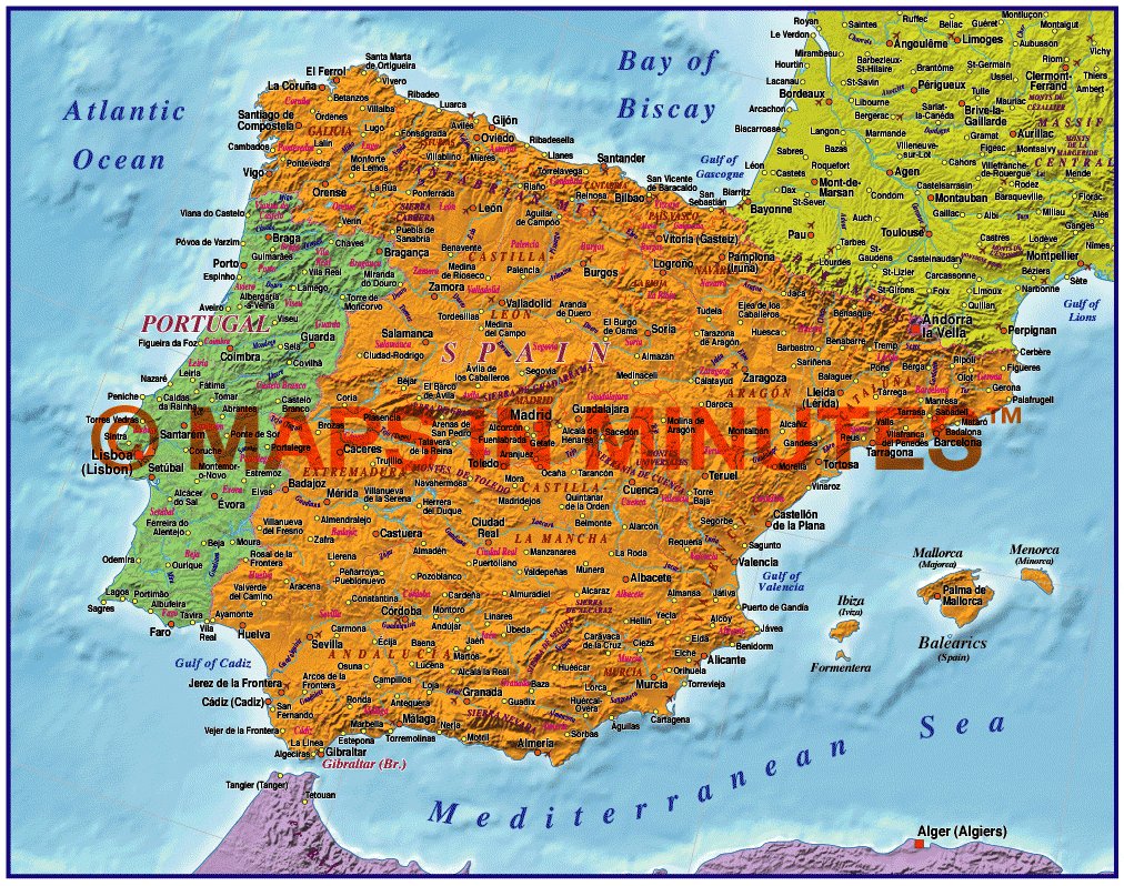 iberia 4m scale political relief map