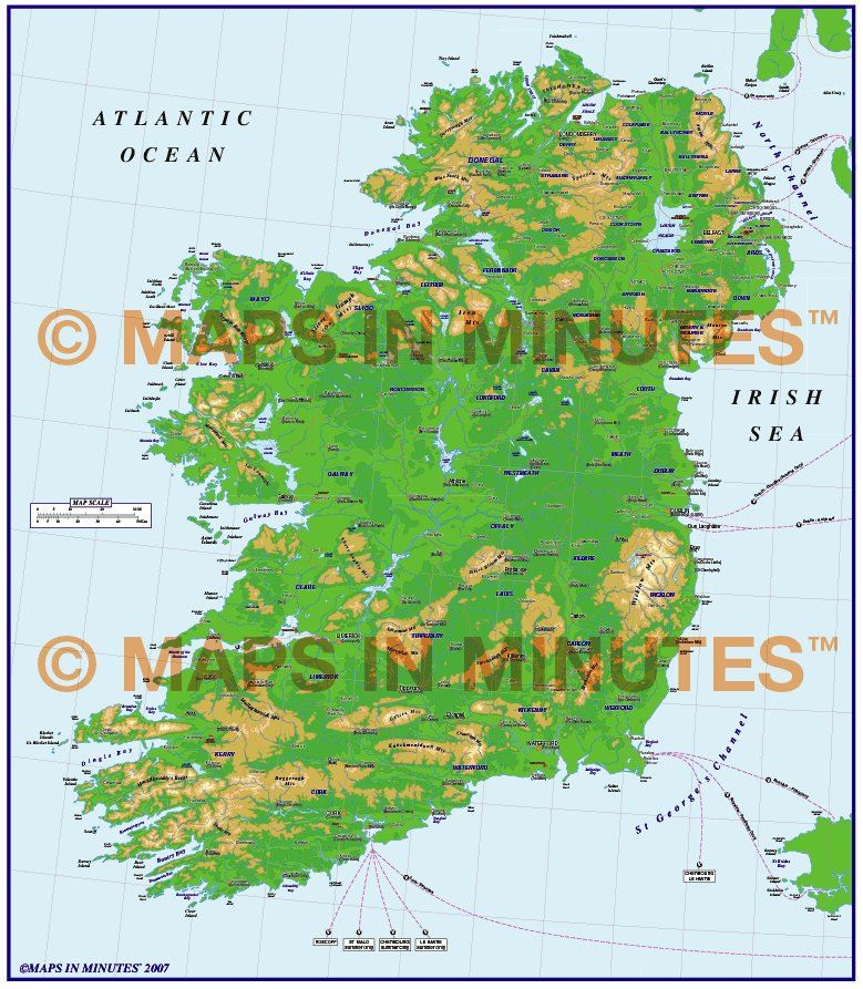 ADM Ireland Counties/Vector Contour map @ 1/1,000,000 scale