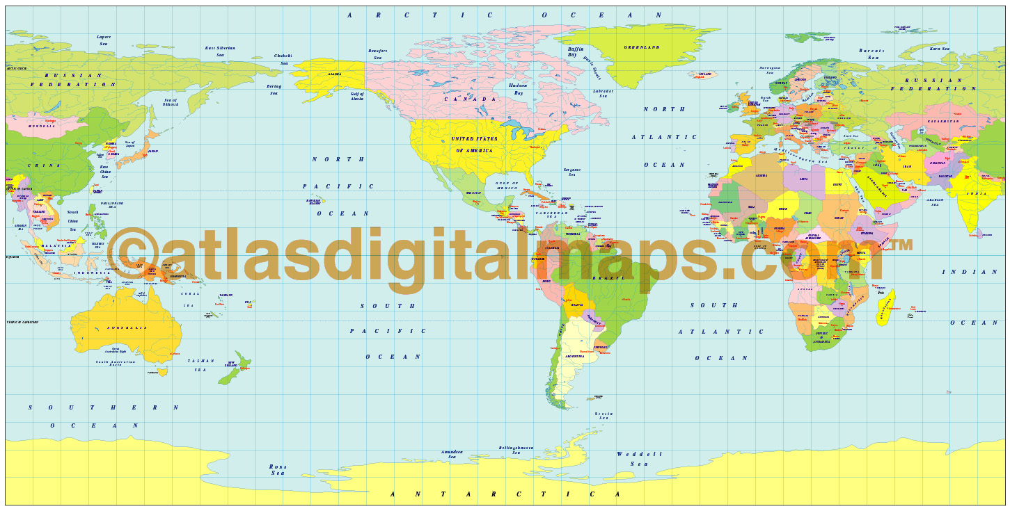 Plate Carrée Projection @100m scale US centric world map