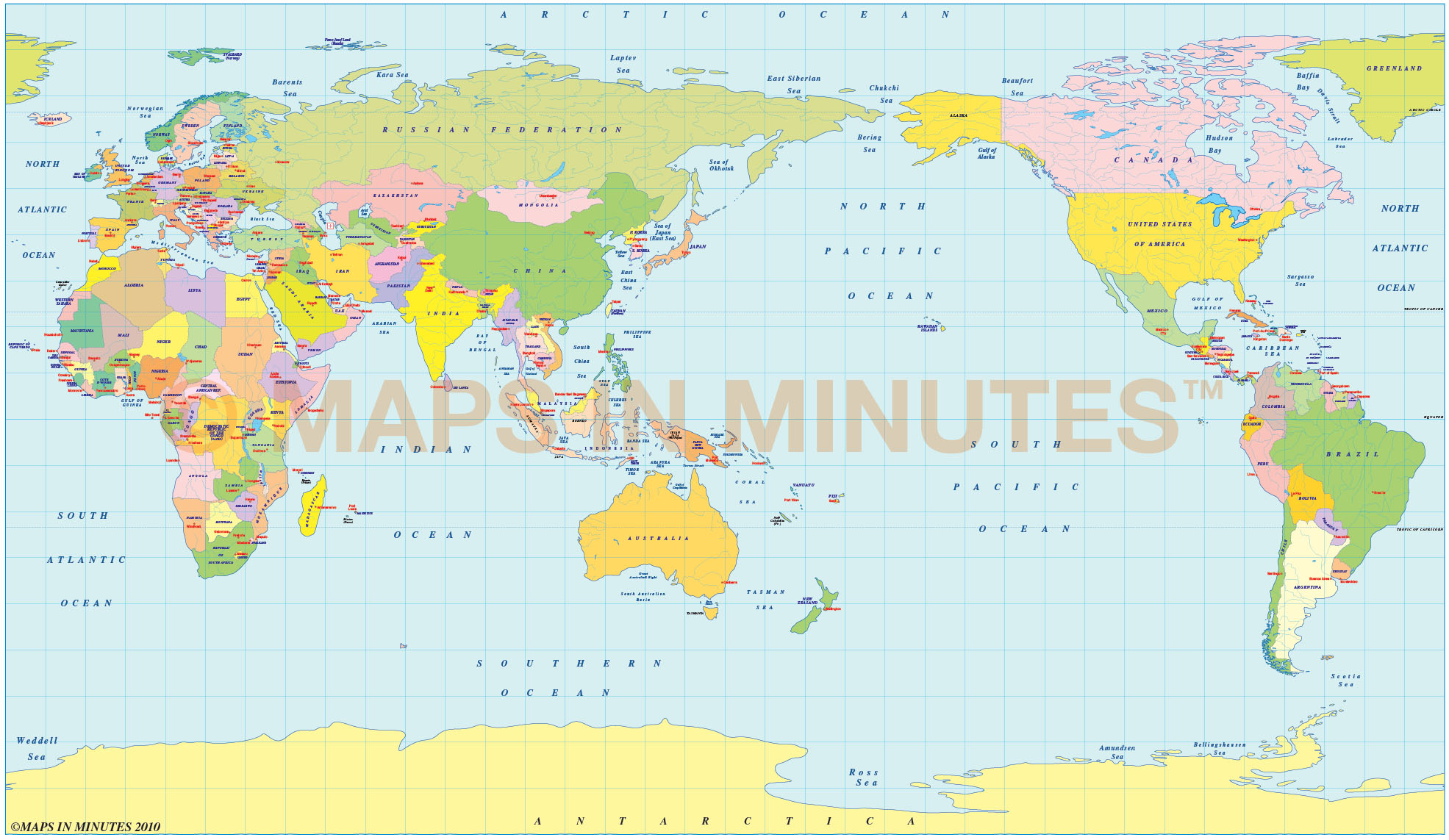 Vector World Political Map in the Equirectangular projection Japan ...