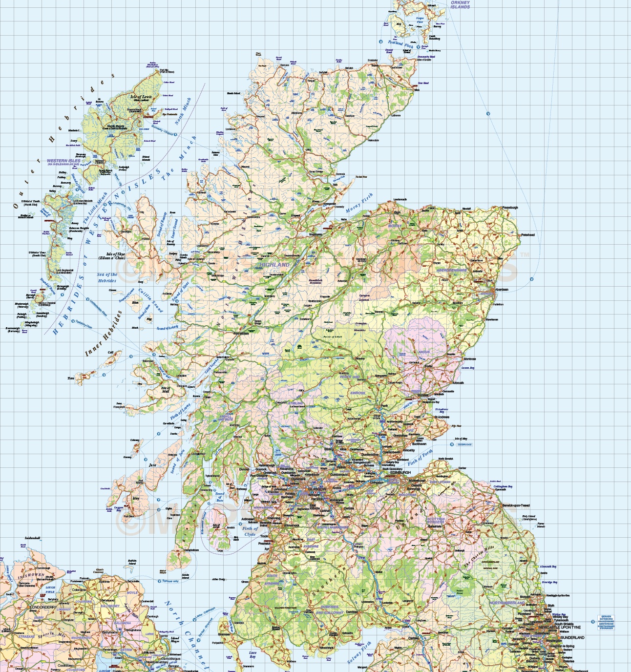 British Isles 1st level Political Road & Rail map @750,000 scale in ...
