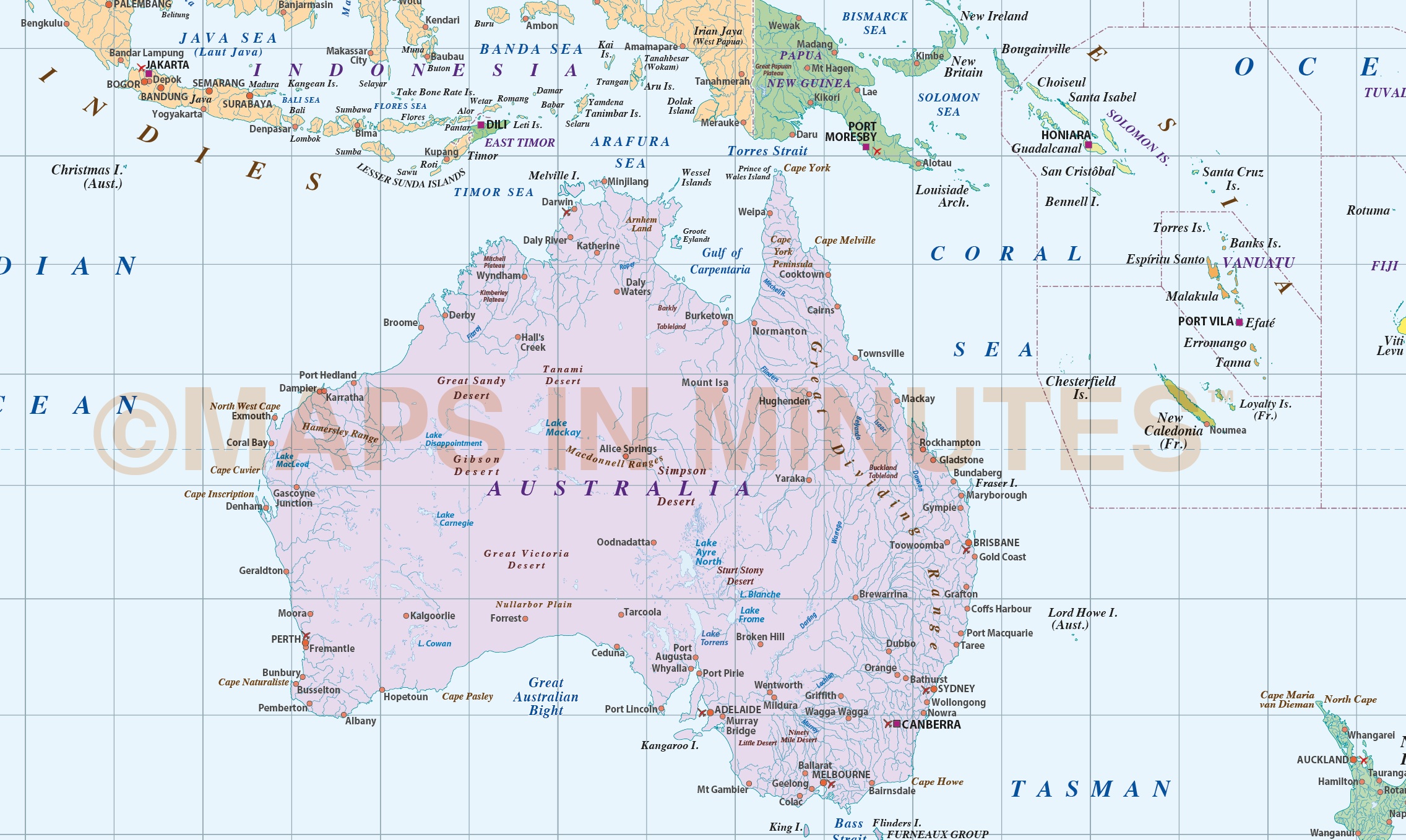 Digital vector Australasia Simple Region Country map @10m scale in ...