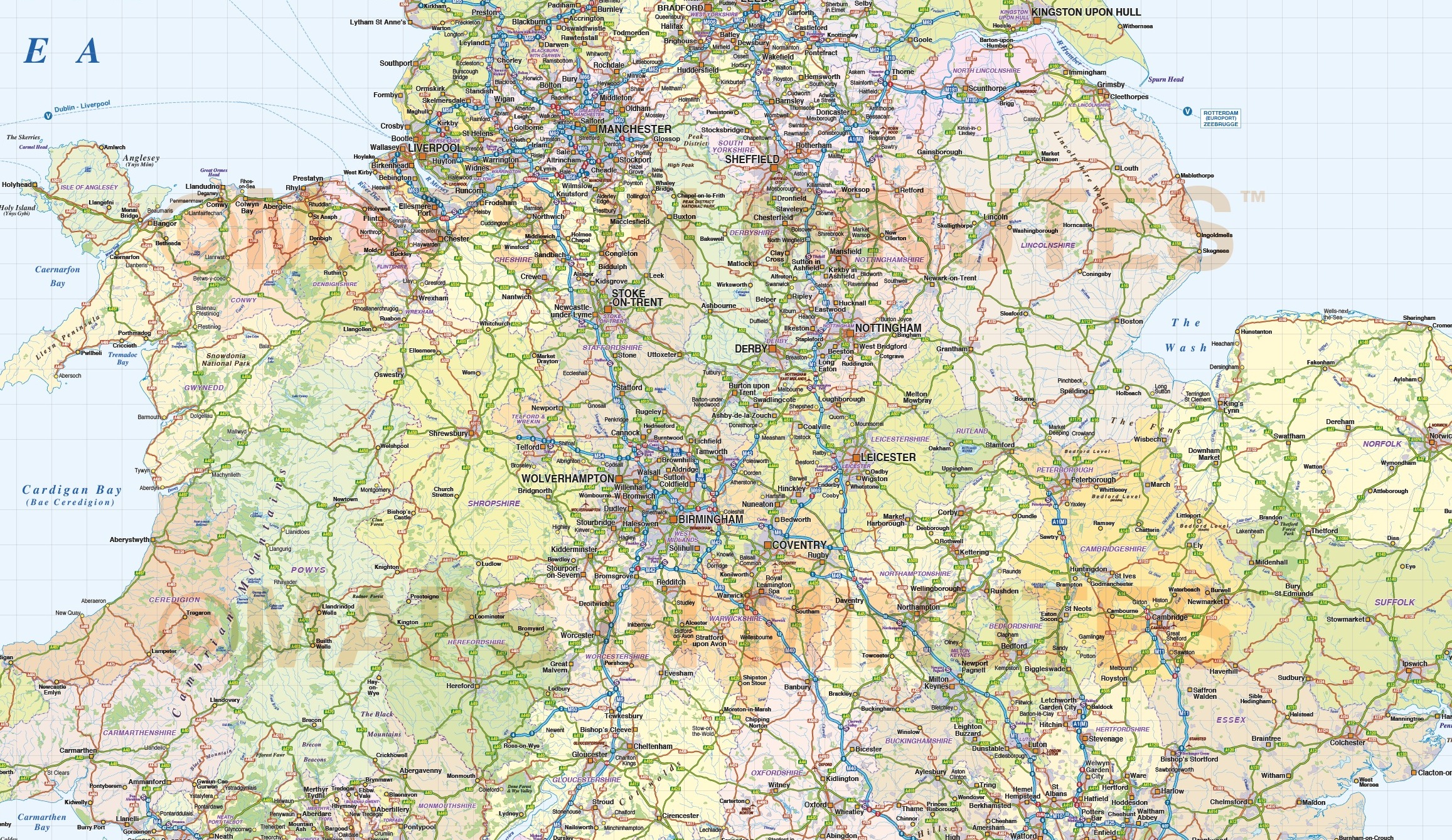 Detailed British Isles UK Road and Rail map, Illustrator AI CS vector ...