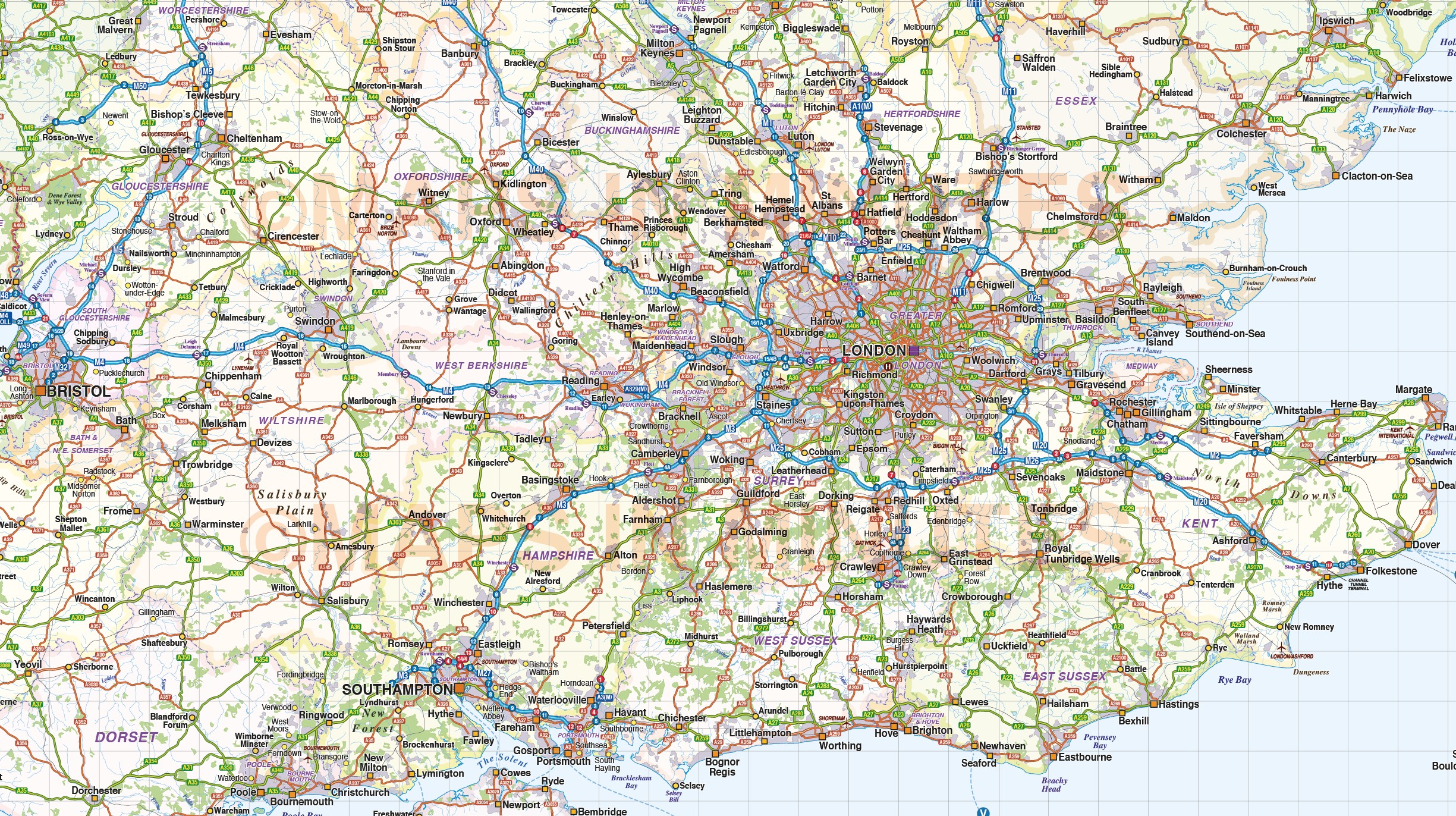 Detailed British Isles UK Road and Rail map, Illustrator AI CS vector ...