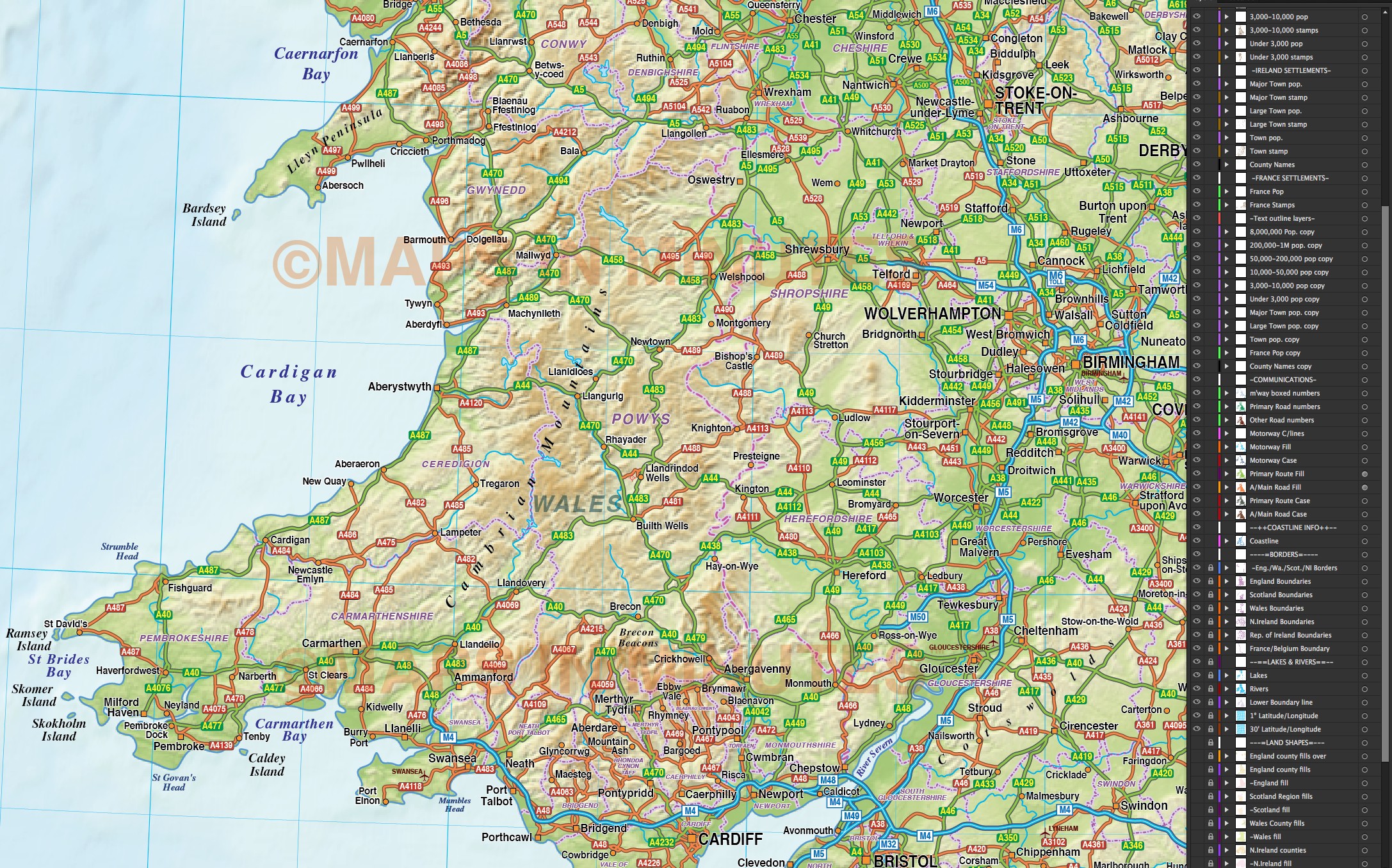 British Isles Map Illustrator AI format. County and Road map with ...