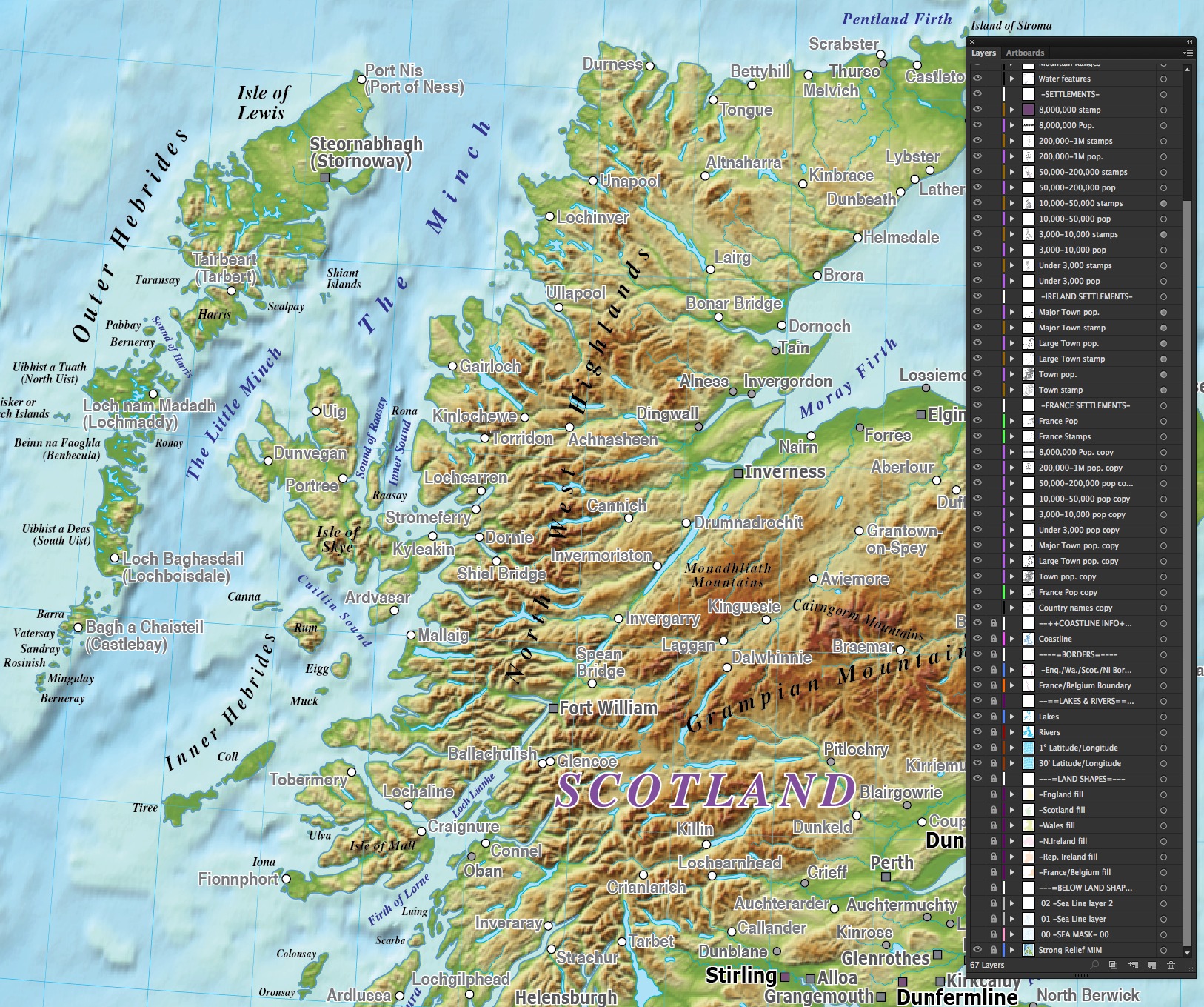 5M scale British Isles Country EZRead Strong Relief map