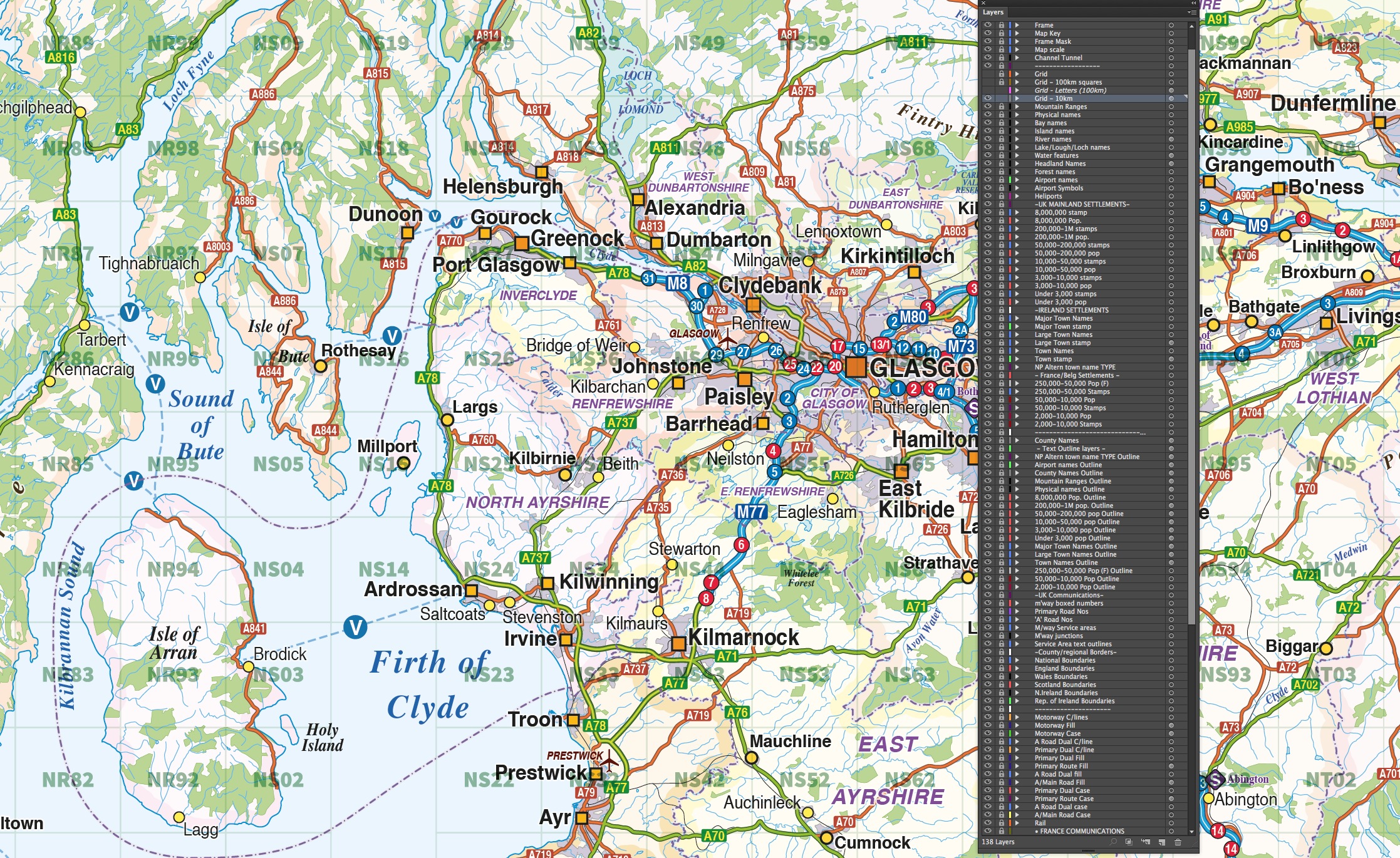Detailed British Isles UK Road and Rail map, Illustrator AI CS vector ...