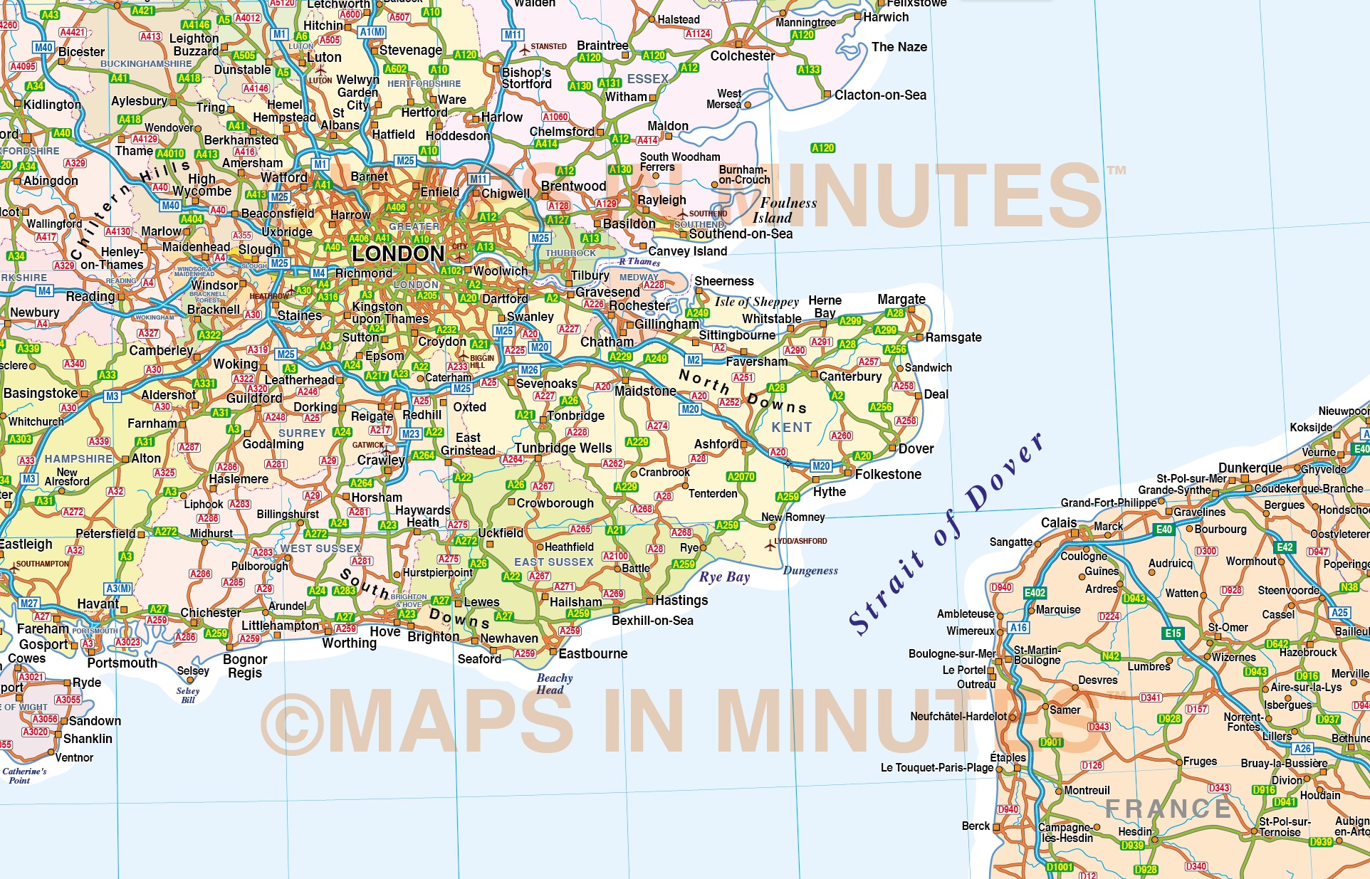 Detailed South East England Map Illustrator Ai Cs Vector Road Rail