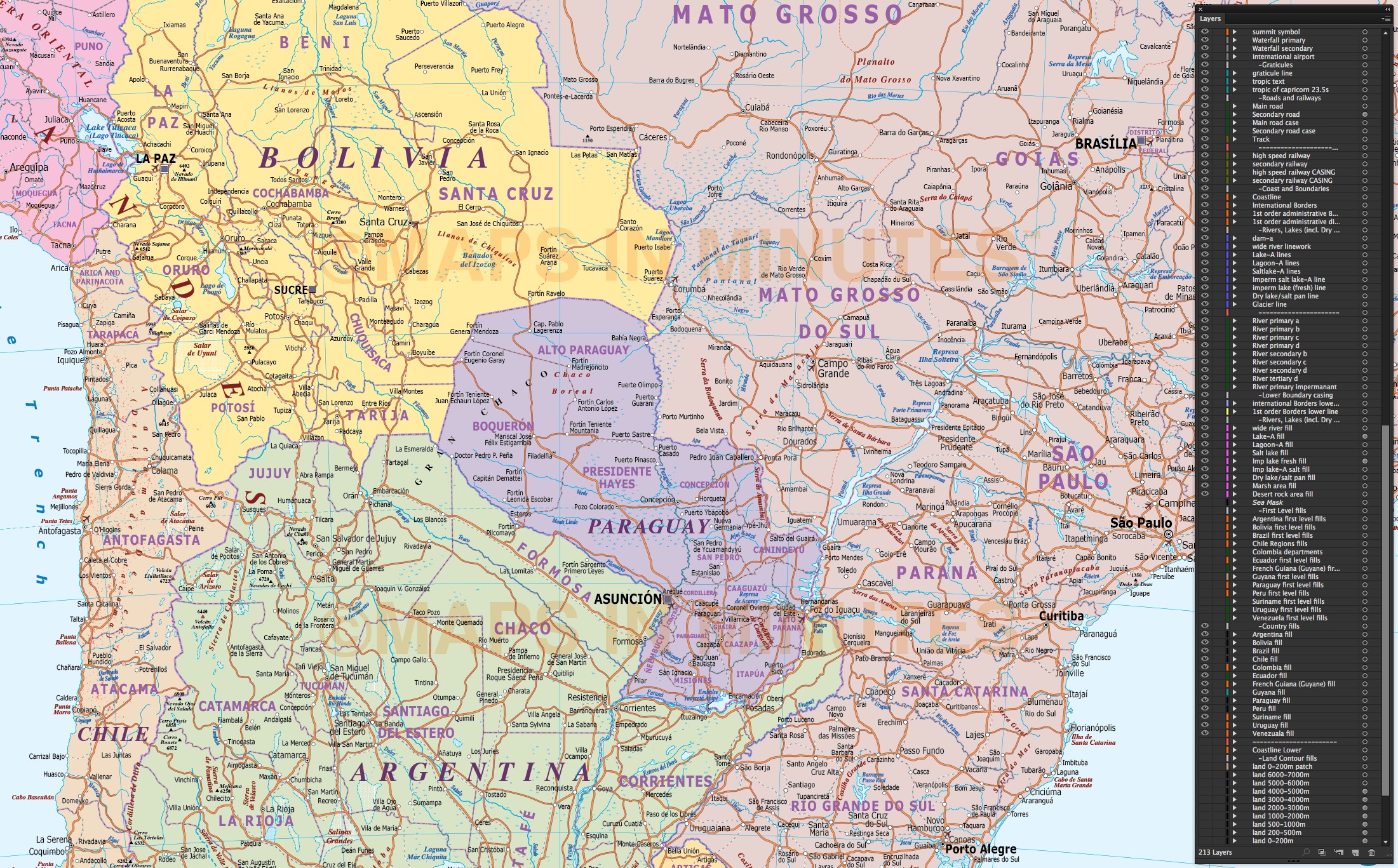 Digital vector Brazil Deluxe Political Road & Rail Map plus land and ...