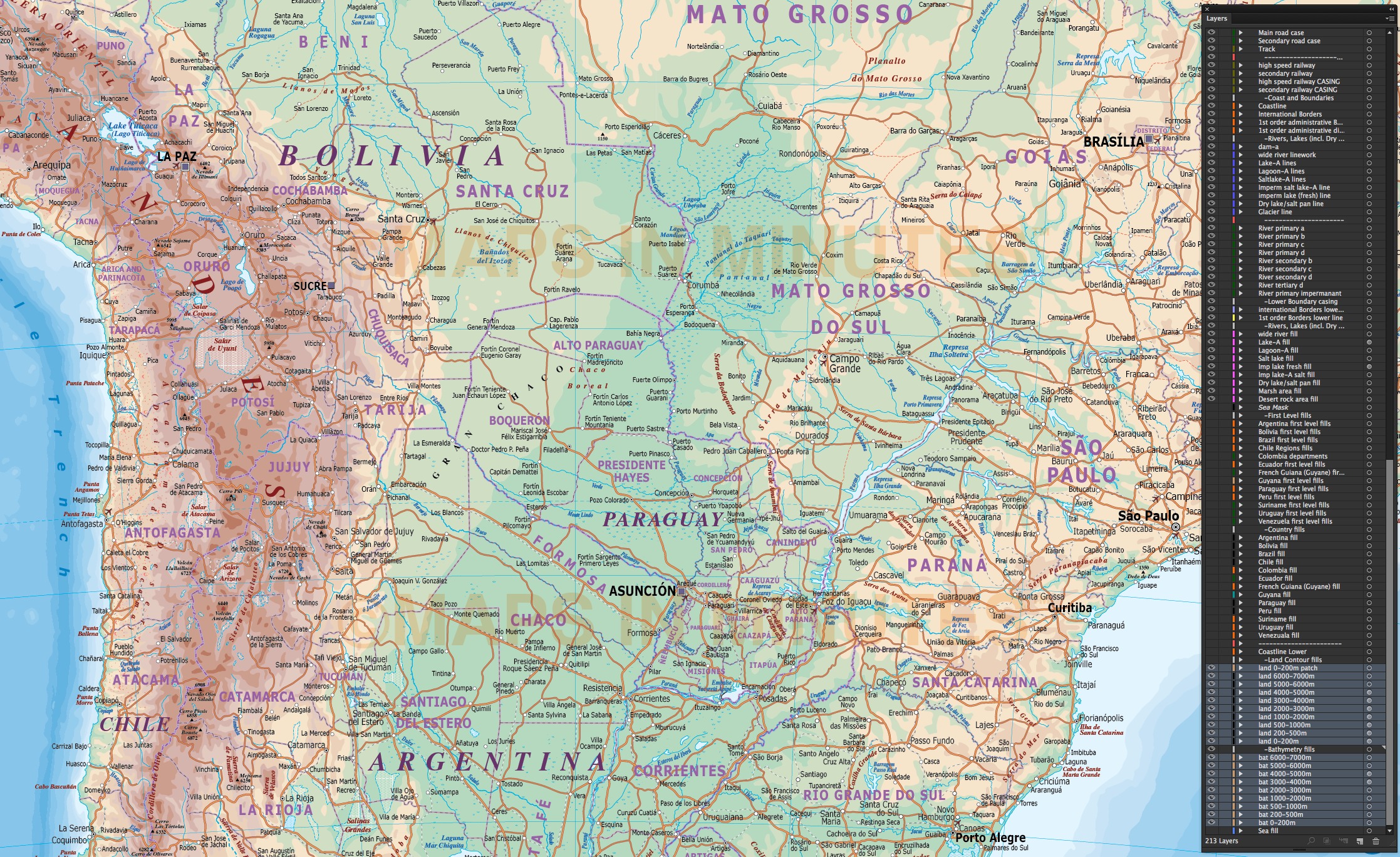 Digital vector Brazil Deluxe Political Road & Rail Map plus land and ...