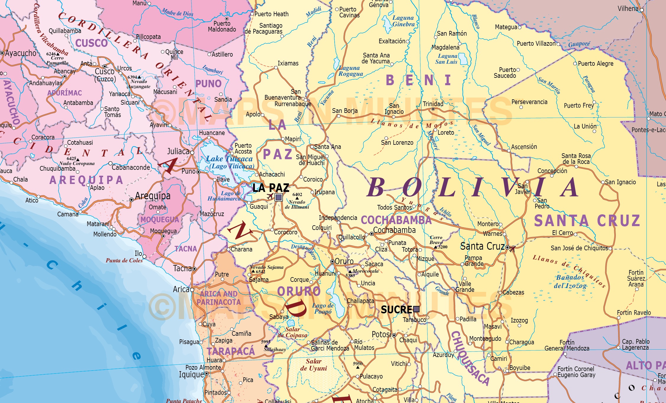 Digital vector Brazil Deluxe Political Road & Rail Map plus land and ...