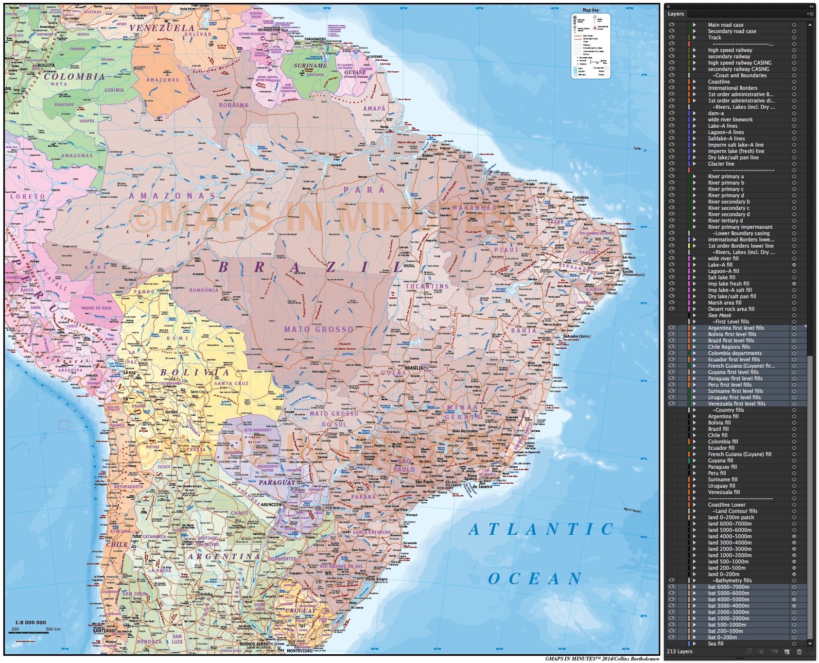 Digital Vector Brazil Deluxe Political Road Rail Map Digital Vector