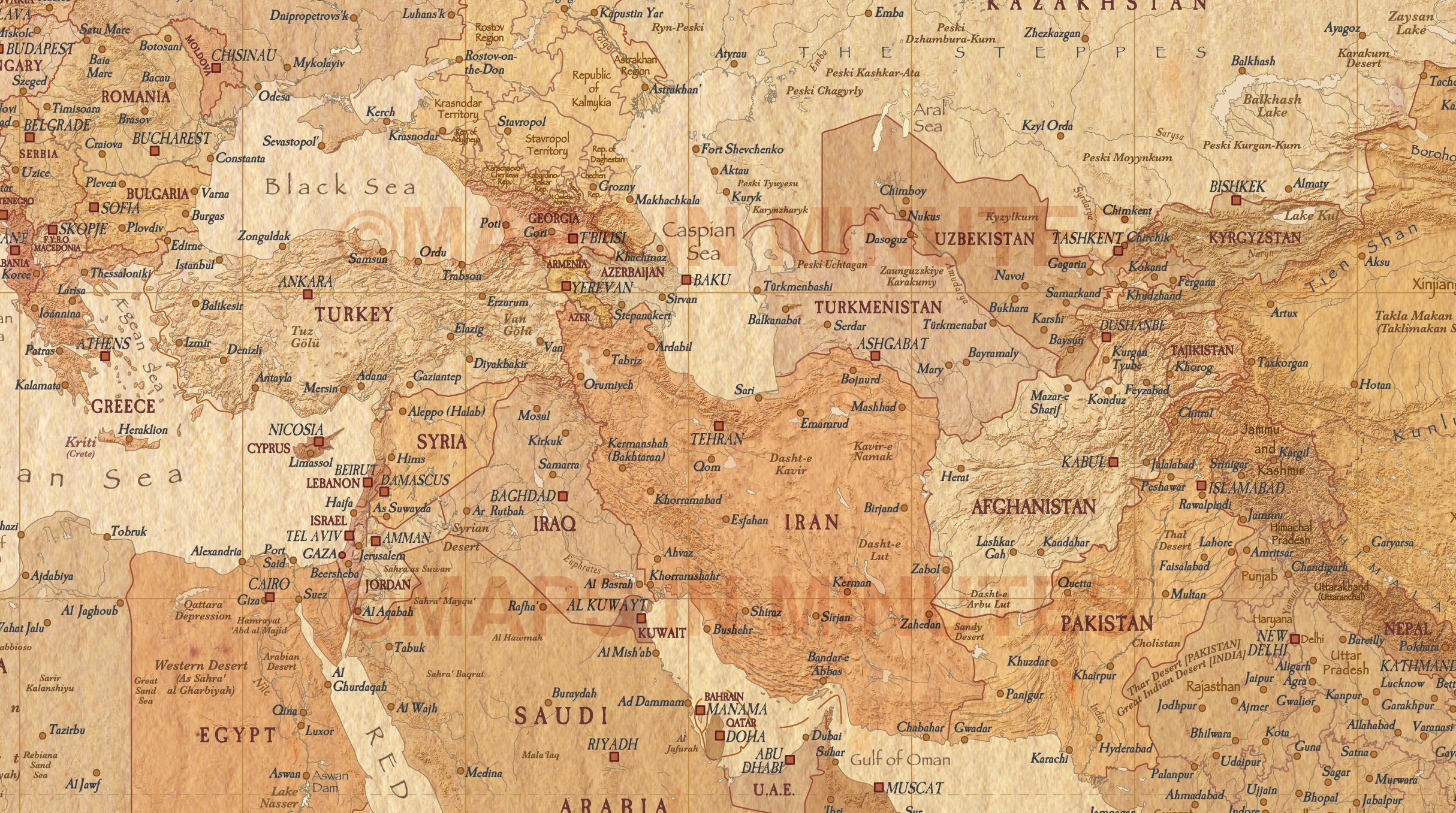 World Political with ocean floor contours style Map 4 piece large Wall ...