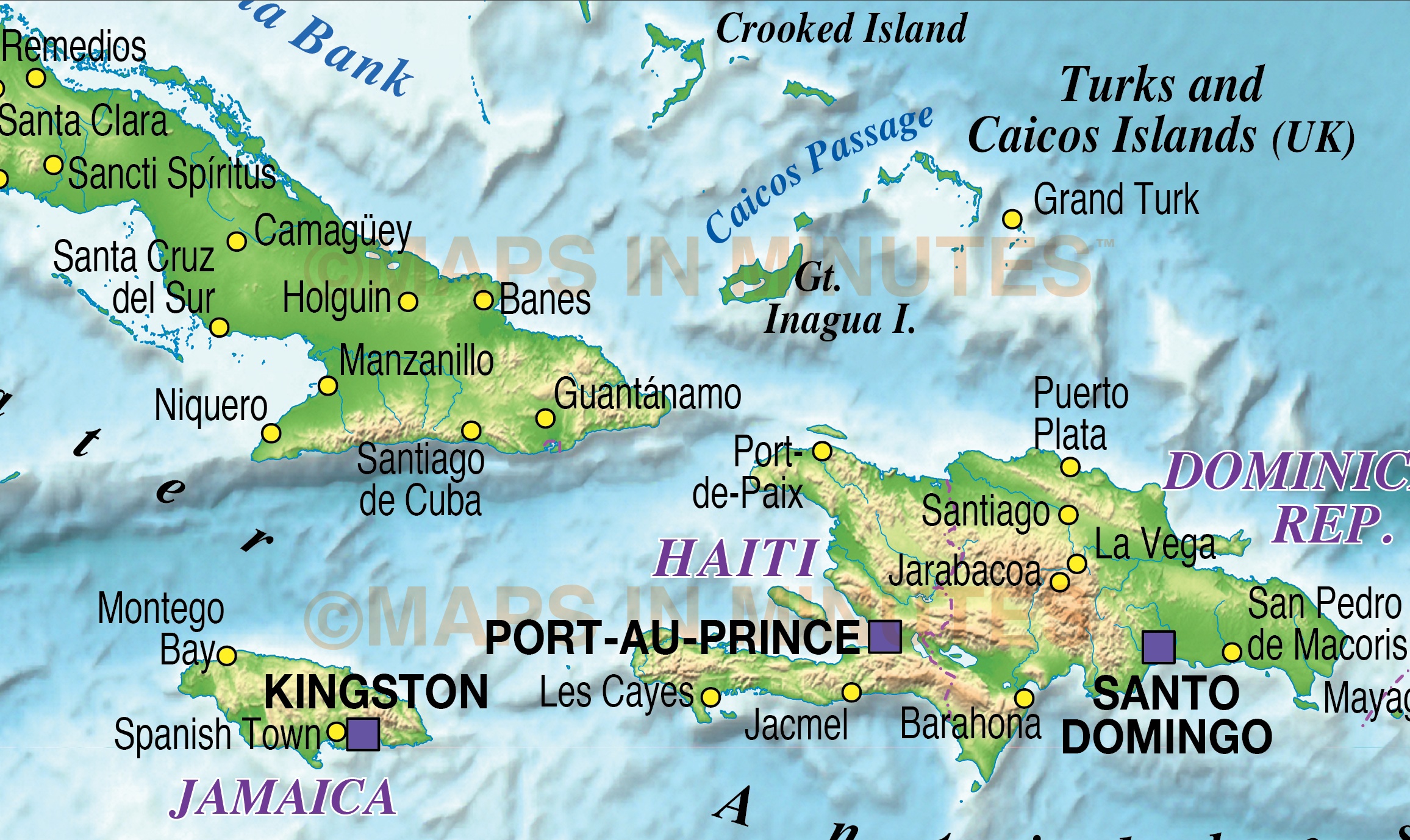 Caribbean Map with Land and Ocean floor relief @10m scale in ...