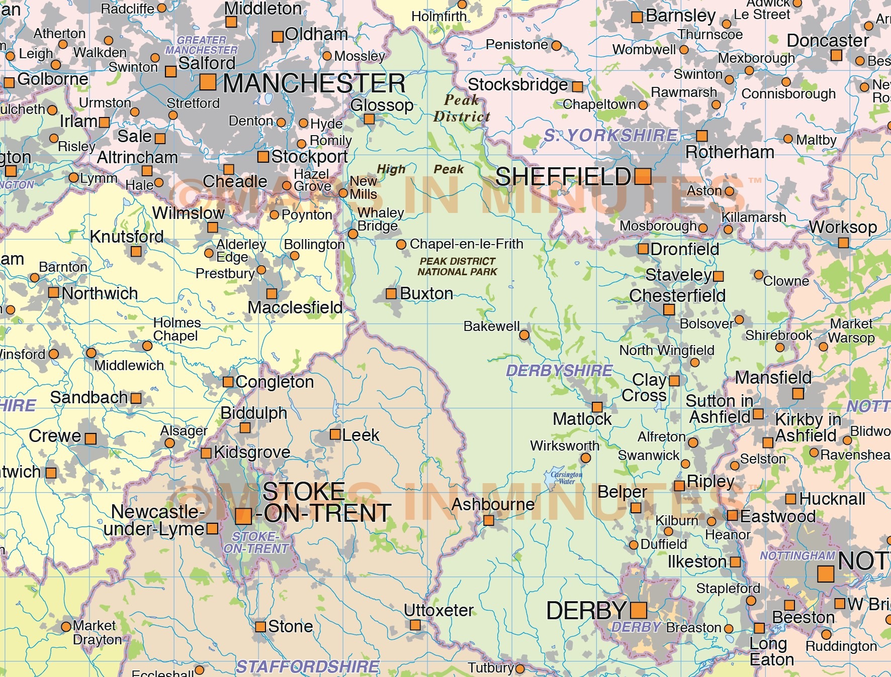 digital-vector-central-england-map-with-regular-shaded-relief-in ...
