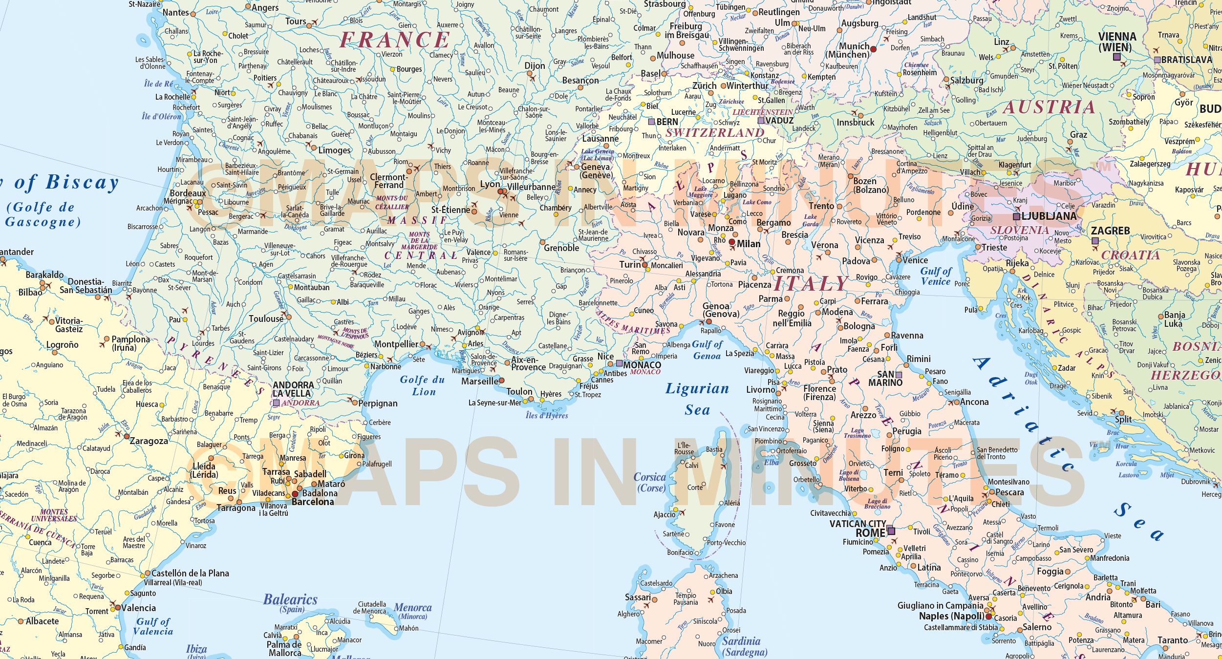 Vector Central Europe Political Countries map, fully layered in AI ...