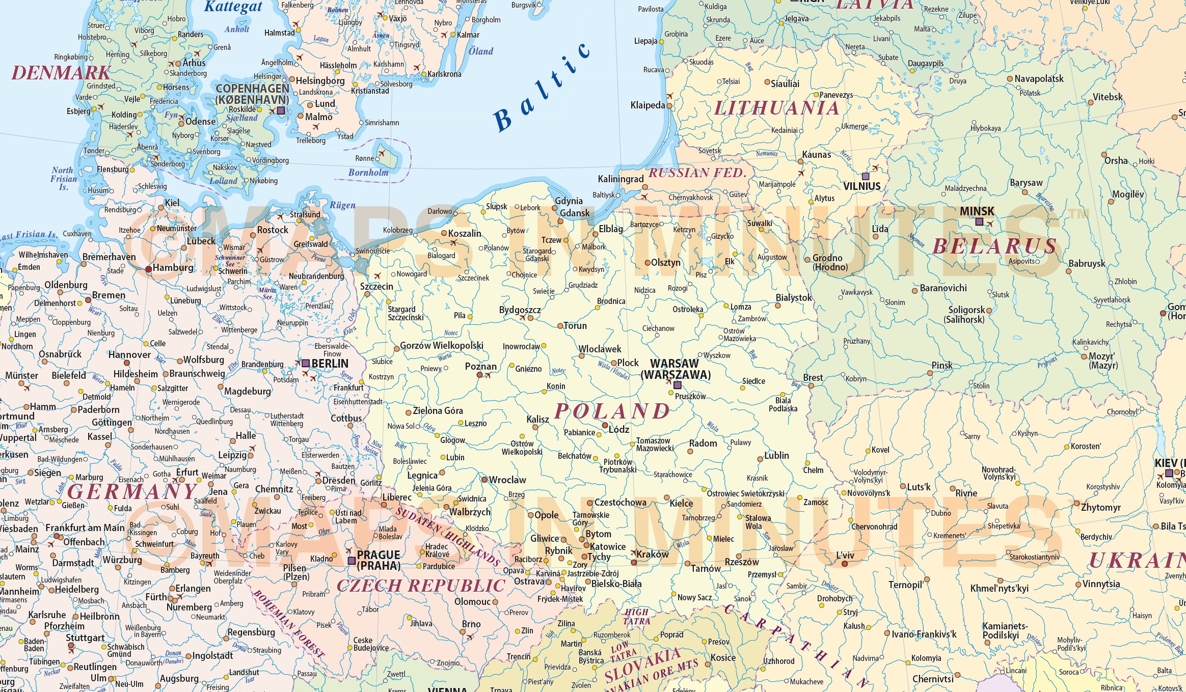 Vector Central Europe Political Countries map, fully layered in AI ...