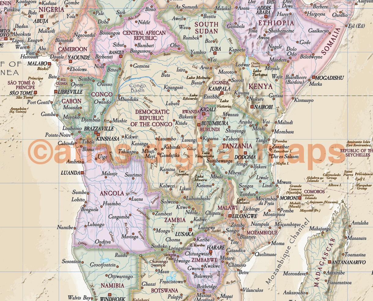 Rolleded CANVAS Classic Land & Cream Ocean Physical Map - Large 60"w x 38"d