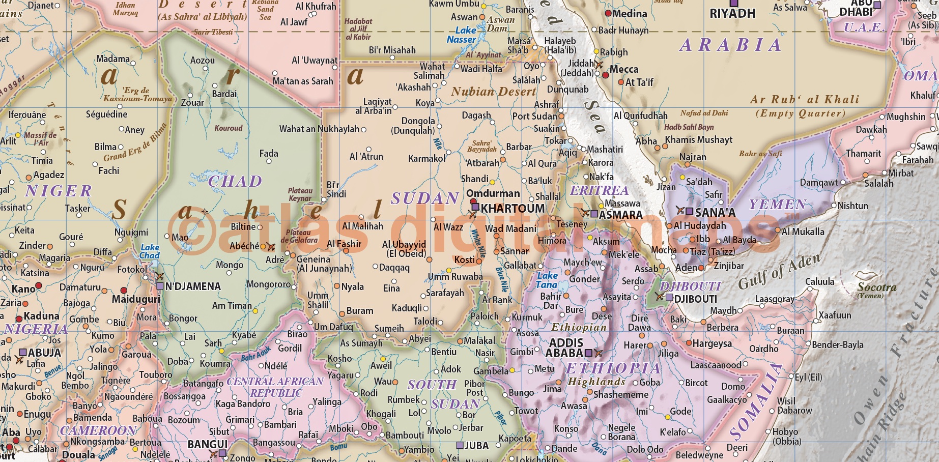 Rolleded CANVAS Classic Land & Cream Ocean Physical Map - Large 60"w x 38"d