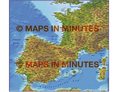 iberia/france 4m scale strong relief map