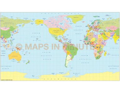 Vector World Political Map in the Equirectangular projection, US ...