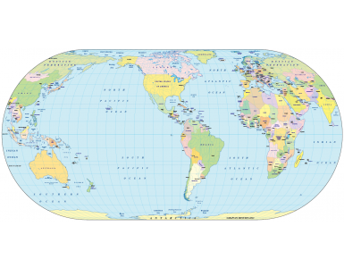 Vector World Political Map in the Eckert IV projection US centric in ...