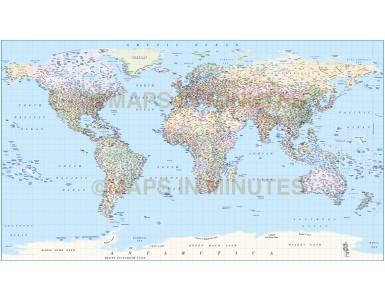 Digital vector World map, Equirectangular Projection World vector map ...