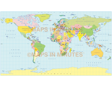 Vector World Political Map in the Equirectangular projection UK centric ...