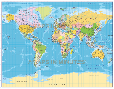 medium scale digital vector Gall Stereographic world map in illustrator cs.