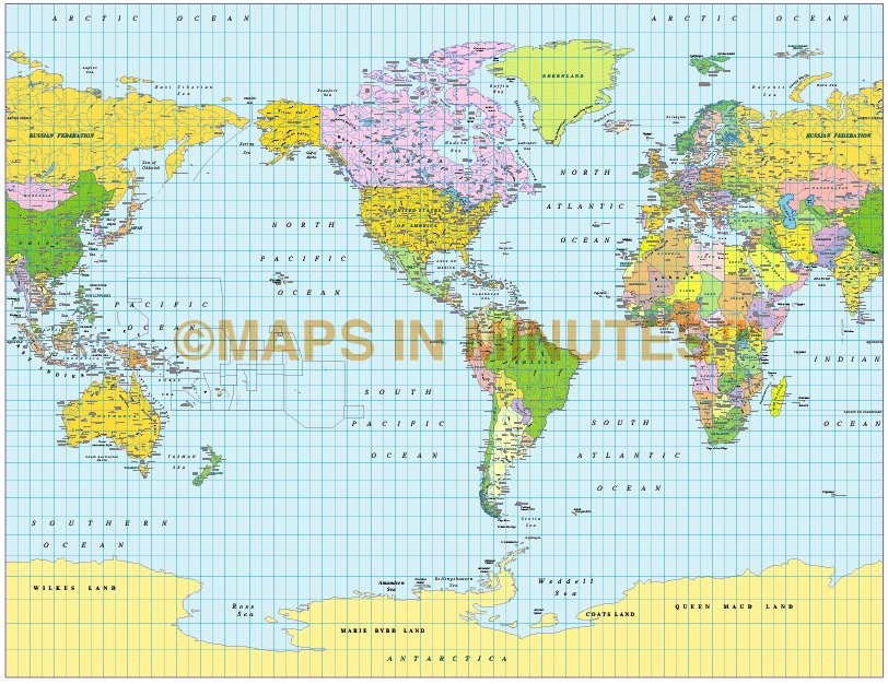 medium scale digital vector Gall Stereographic world map in illustrator ...