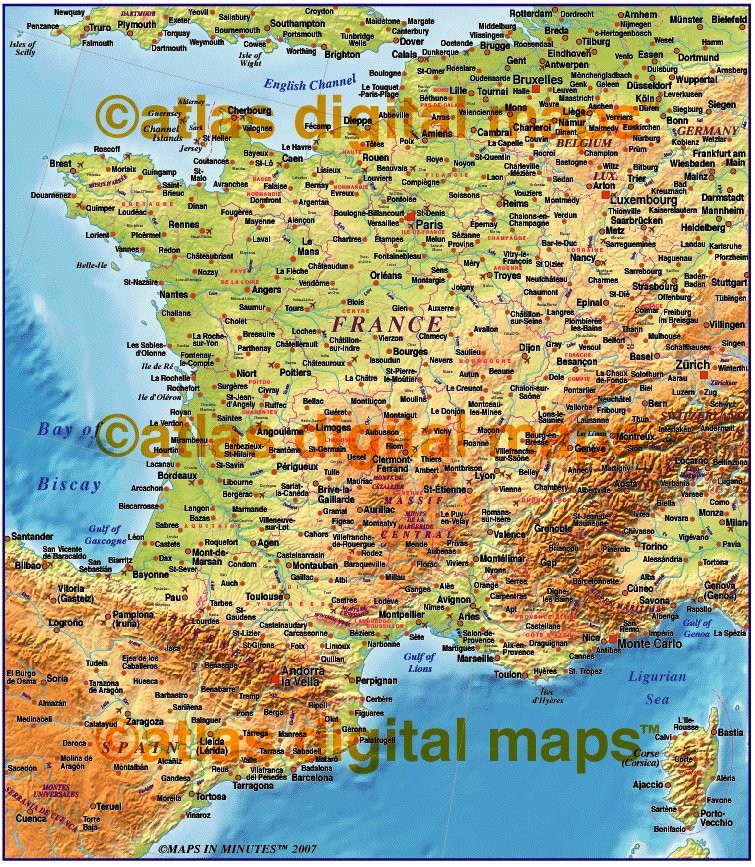 france 4m scale medium relief map