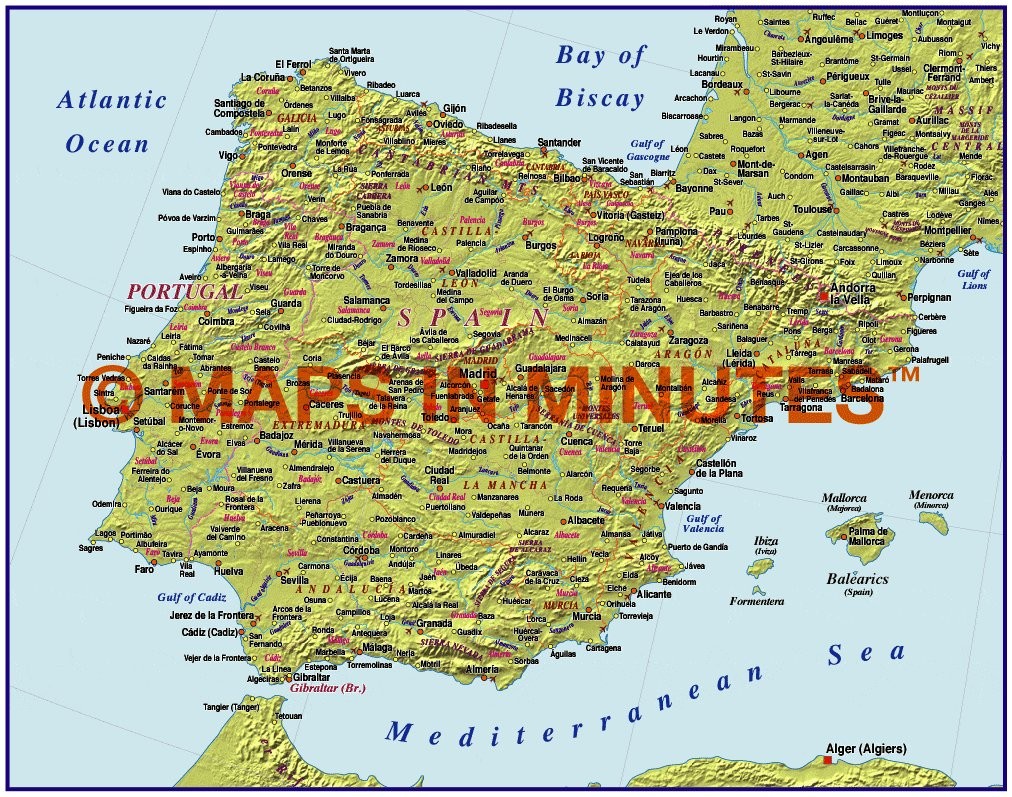 iberia 4m scale duotone relief map