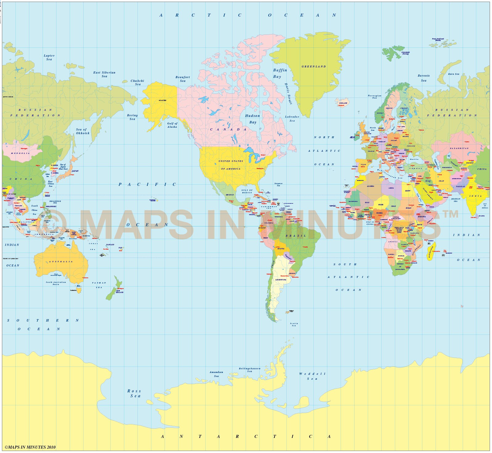 Urmeyev III Projection @100 scale US - Small World Rectangular - World Maps