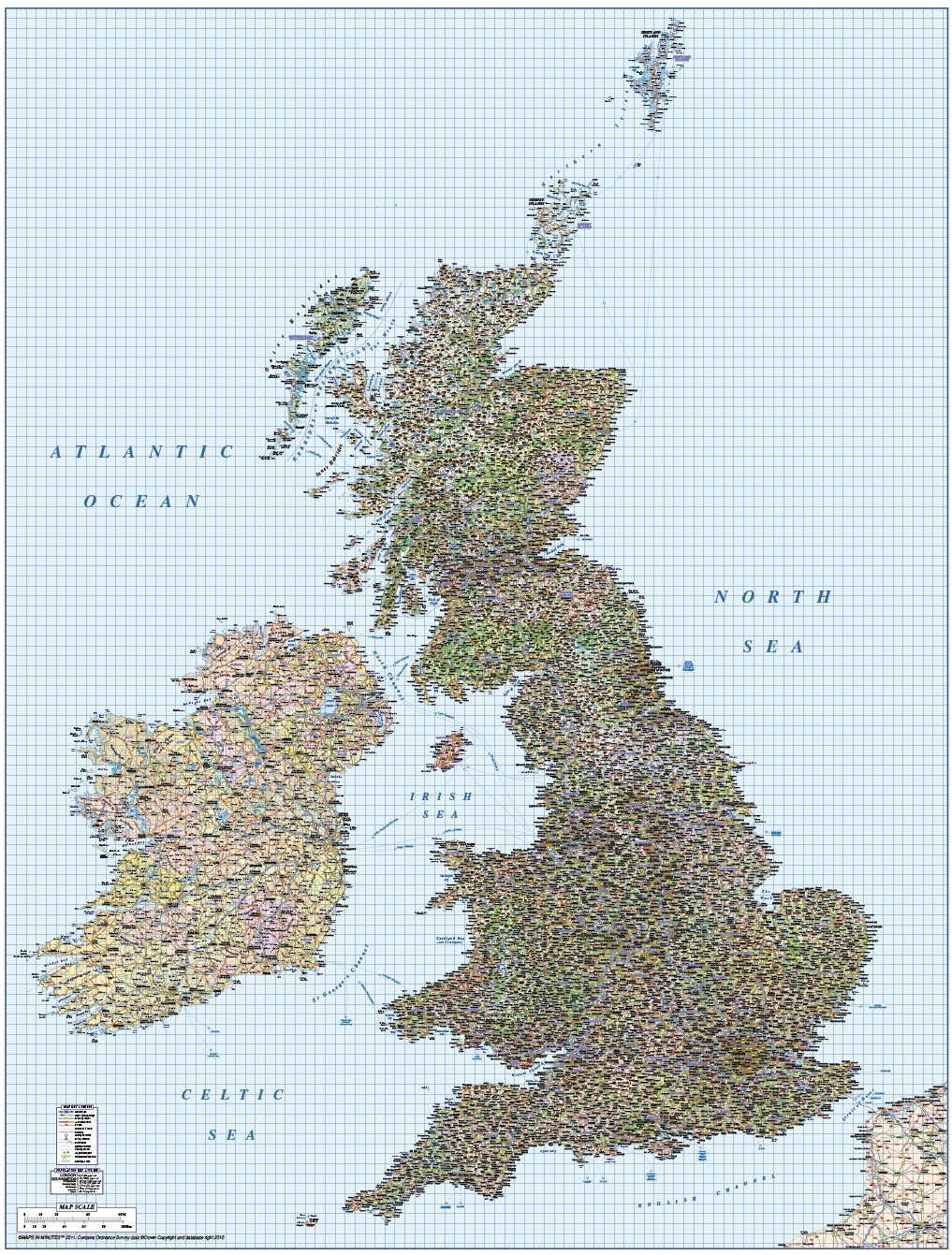 British Isles UK Road, Rail and Relief vector map in editable ...