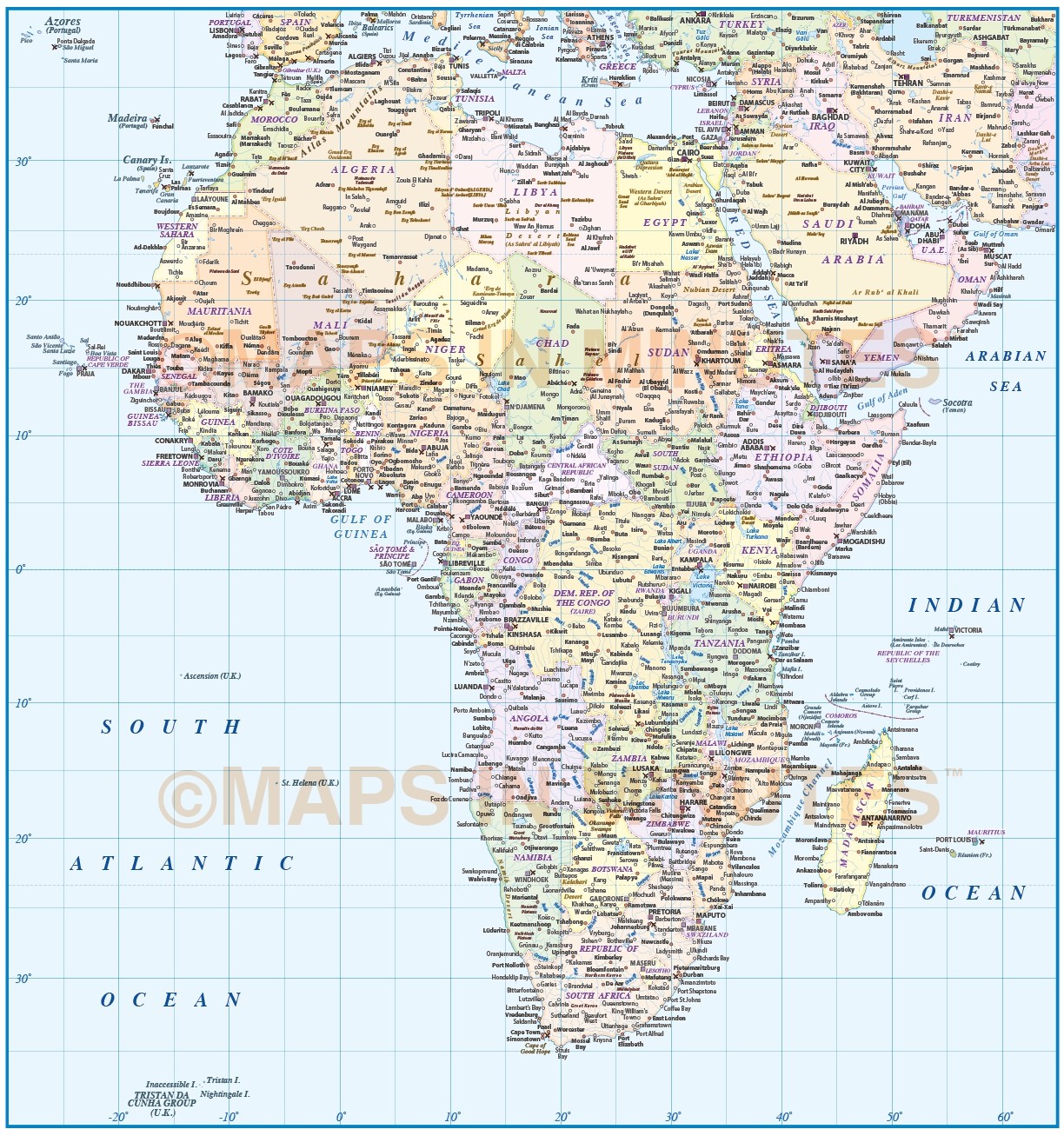 Vector Africa map, political country fills plus insets, in illustrator ...