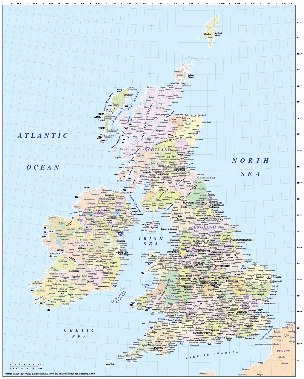 Digital vector British Isles UK map, Basic County fills EZRead map ...