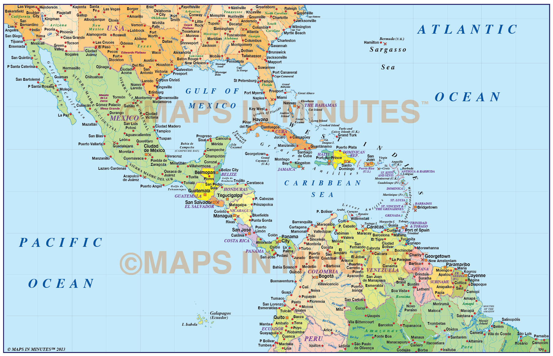 Digital vector Central America & Caribbean Political Map @10m scale ...