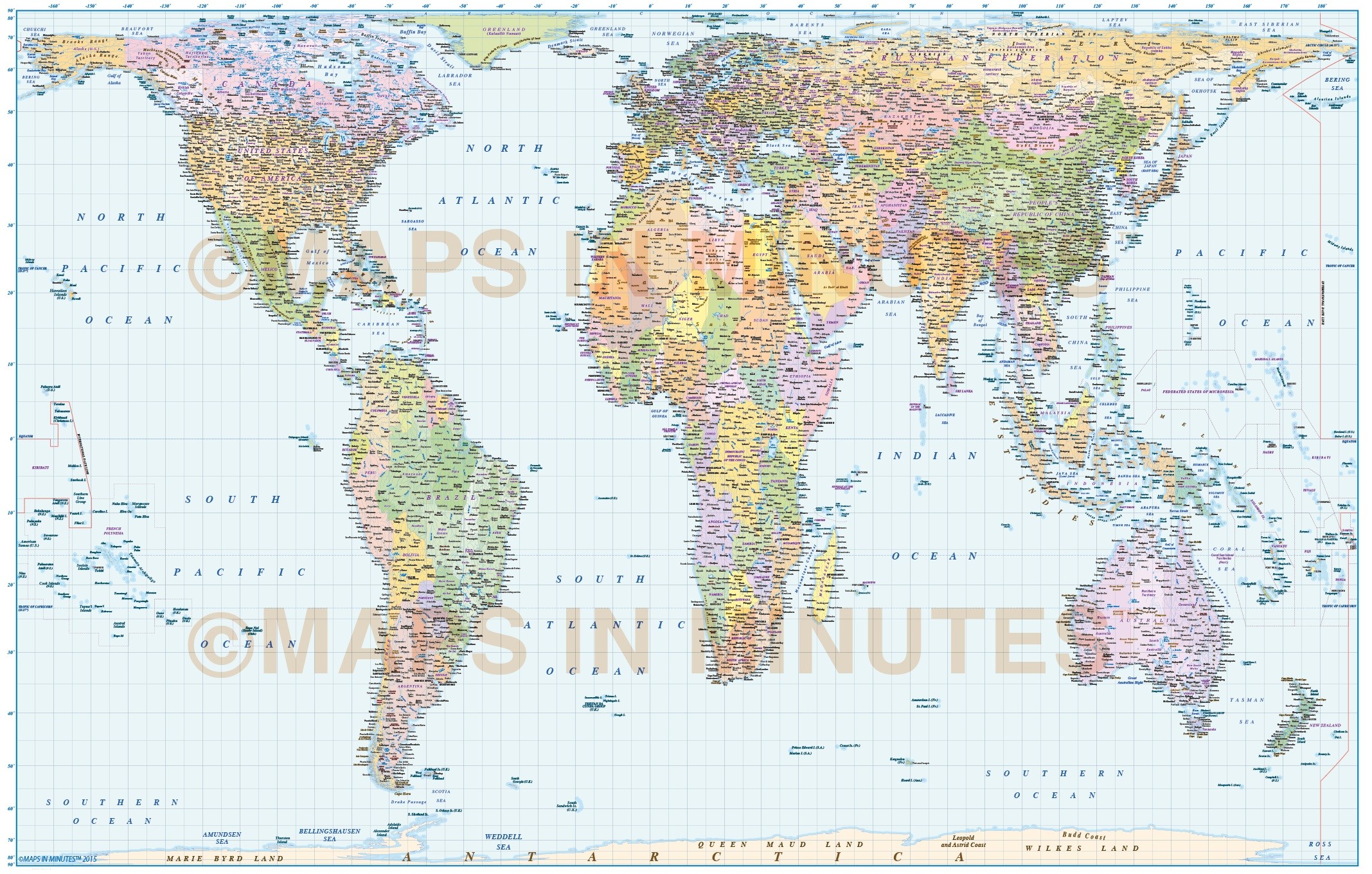 Digital Vector World Map Gall Orthographic Projection Political World Map Uk Centric 10m