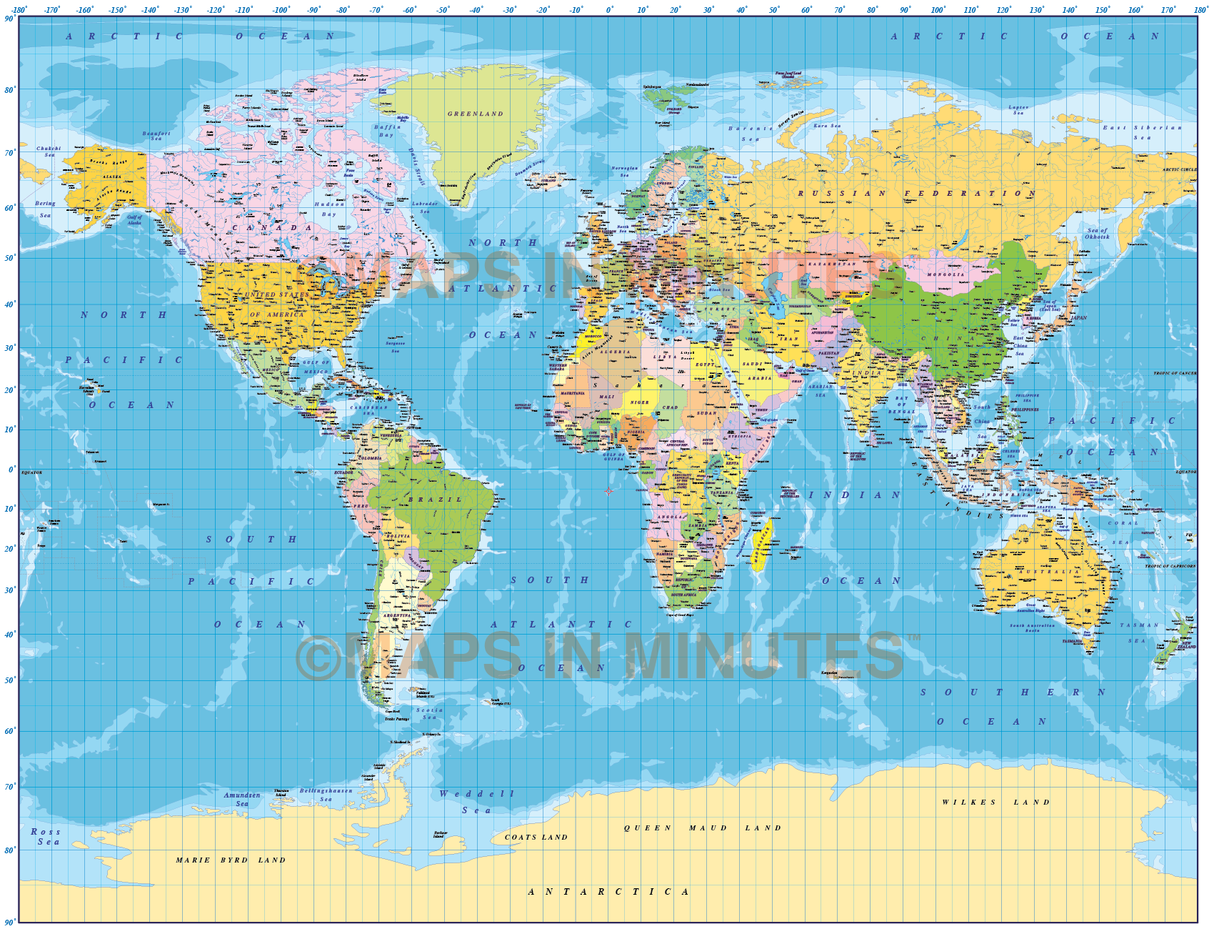 medium scale digital vector Gall Stereographic world map in illustrator cs.