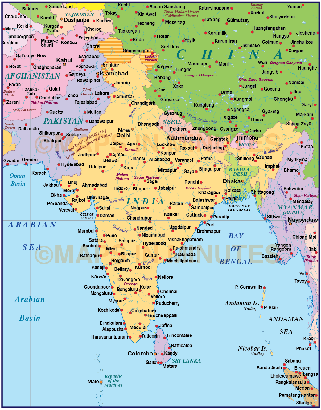 Vector India Country Map @10m scale in Illustrator and PDF format